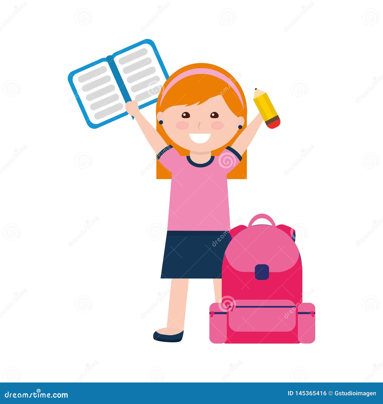 Little Girl Student with School Bag and Notebook Stock Vector ...
