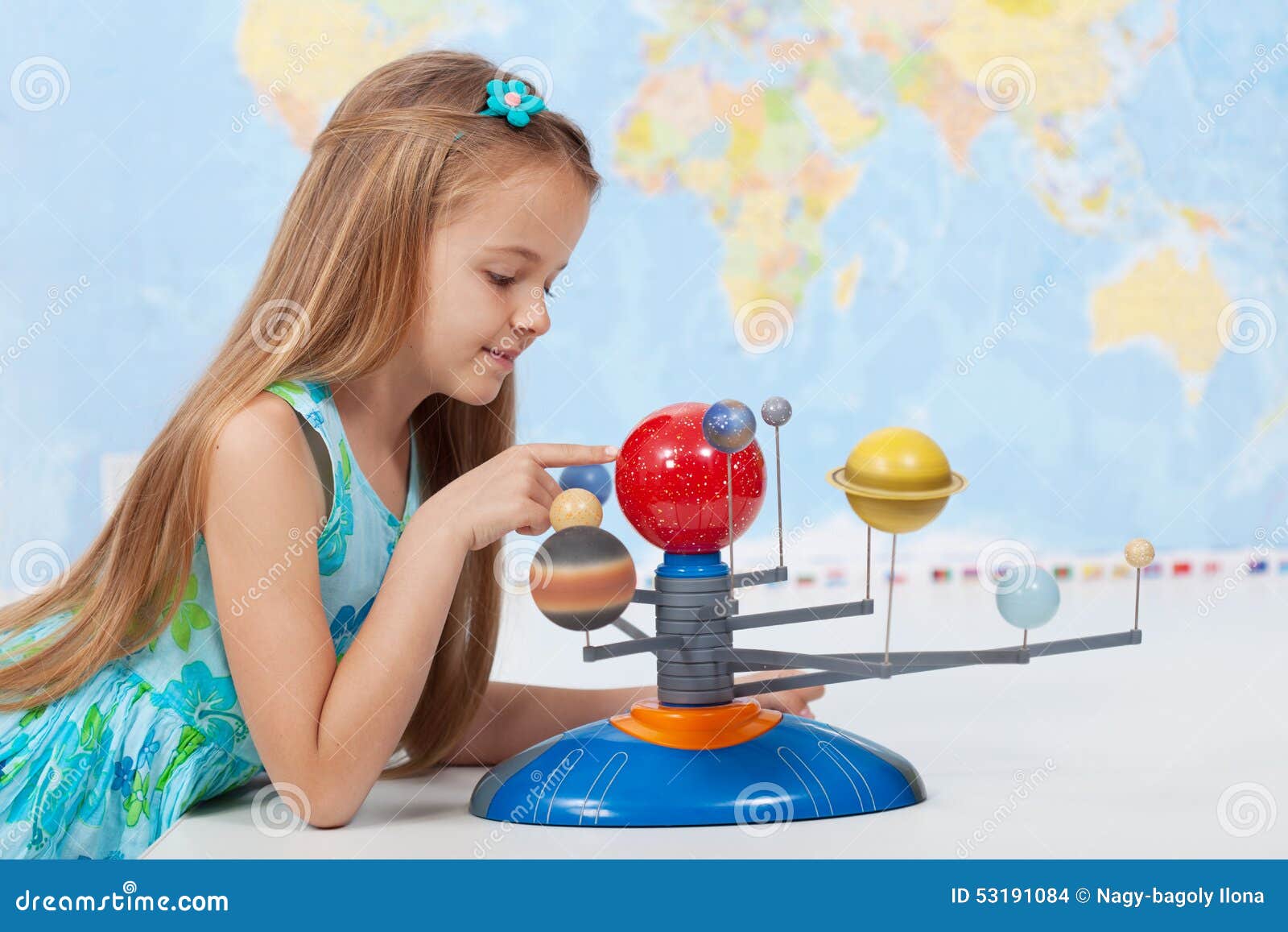 Geography Class - Little Girl Learning About The Solar System Royalty ...