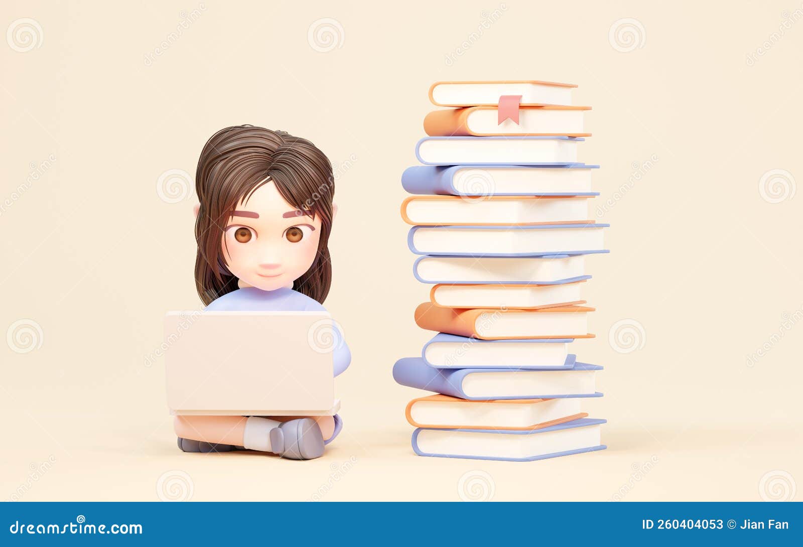 Little Girl Study Hard, Working with Computer, 3d Rendering Stock ...