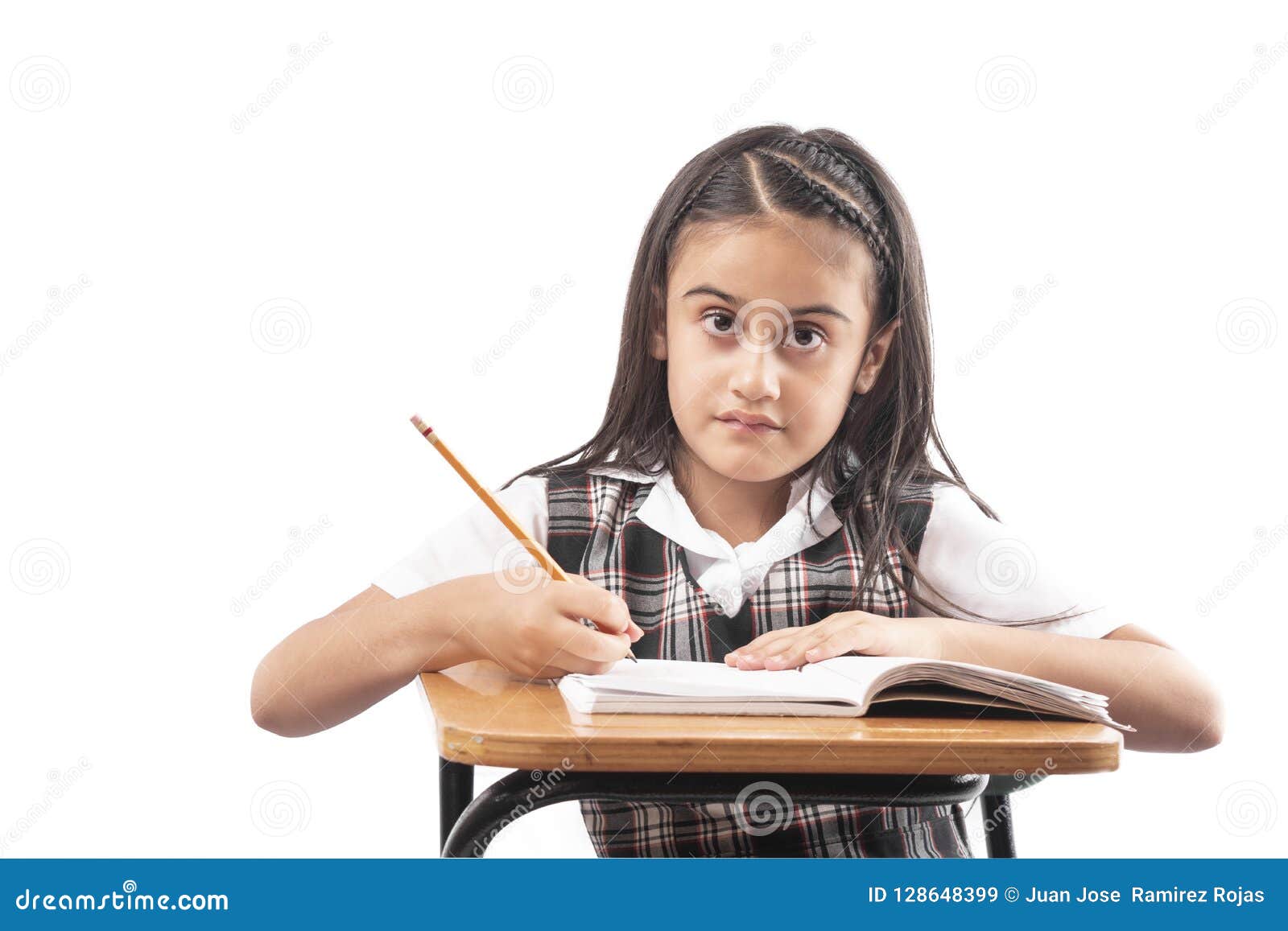 Little Girl Studying on White Background Stock Image - Image of female ...