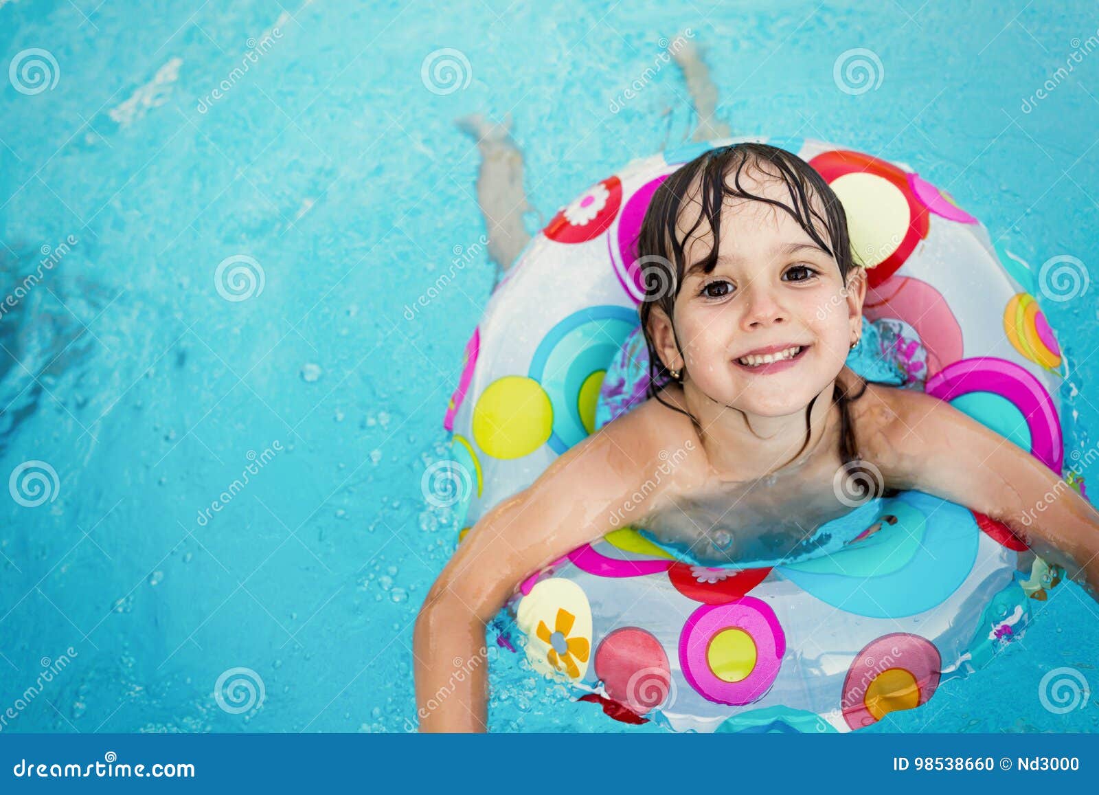 Little Girl in Swimming Pool with Float Ring Stock Photo - Image of ...