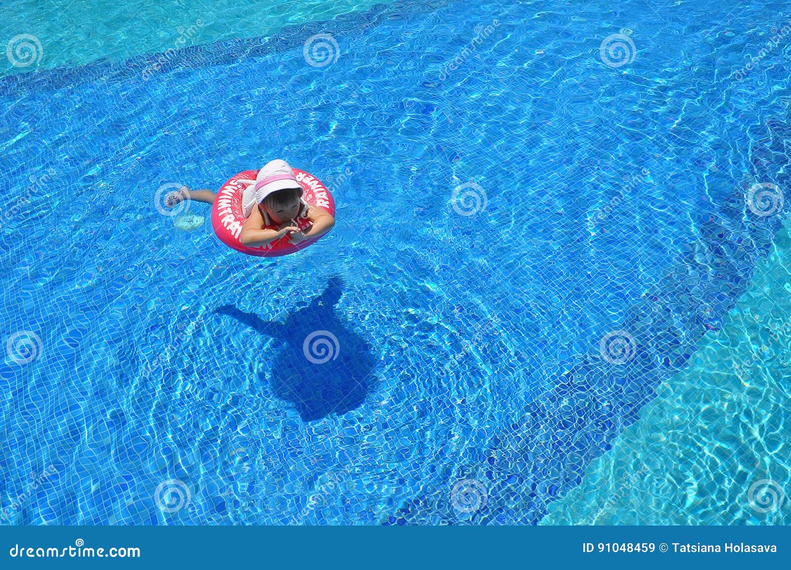 Little Girl Swimming in the Pool in Inflatable Ring Stock Image - Image ...