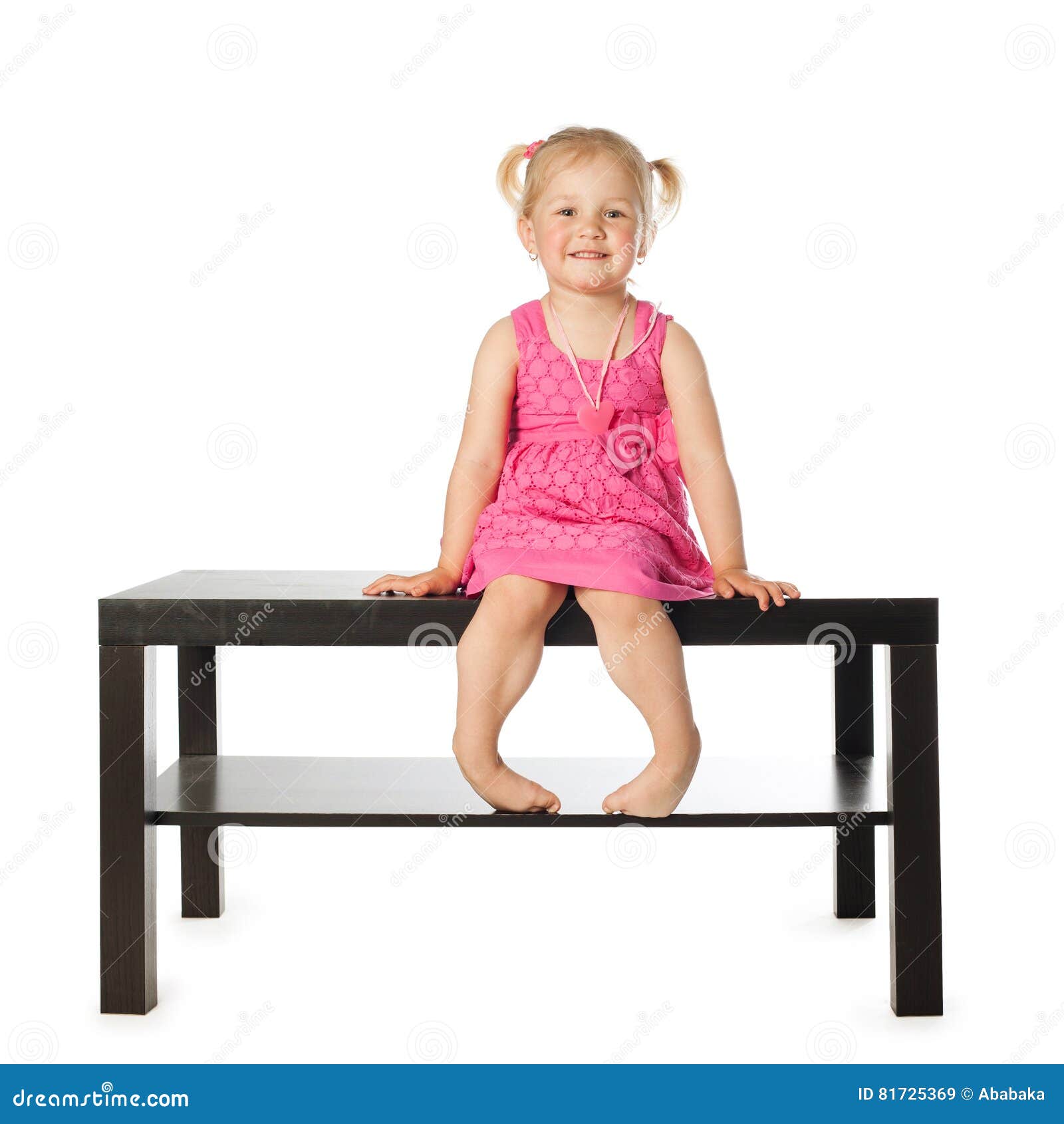 Little Girl on the Table Isolated Stock Image - Image of cute, pink ...