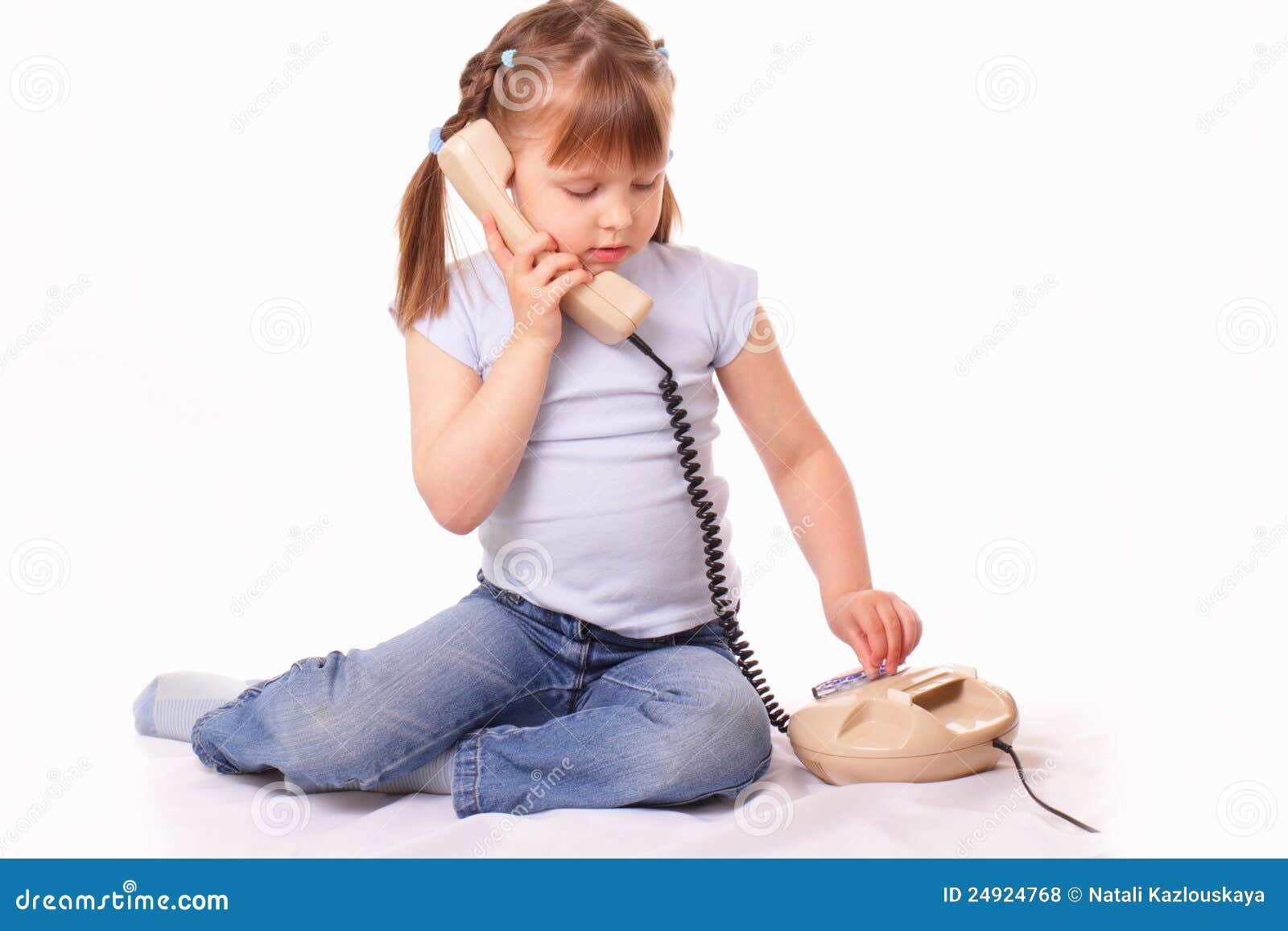 Little Girl Talking on the Old Phone Stock Photo - Image of phone ...