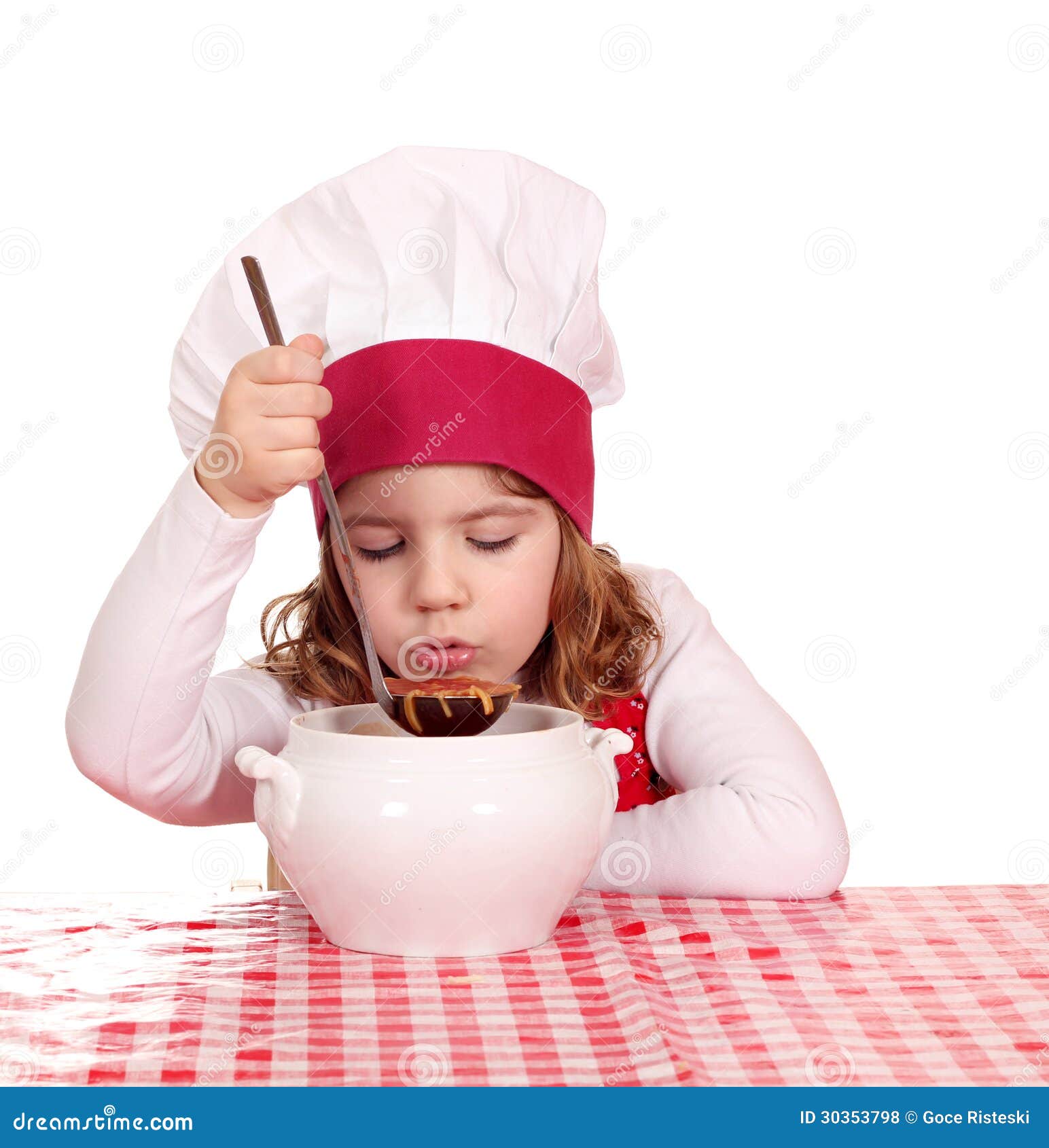 Little girl taste soup stock photo. Image of cooking - 30353798