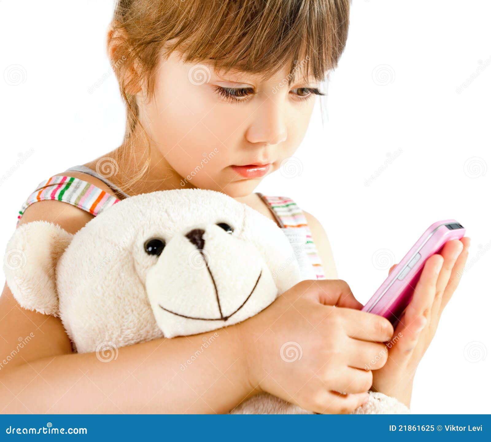 Little Girl Teddy Bear Phone Stock Image - Image of white, childhood ...
