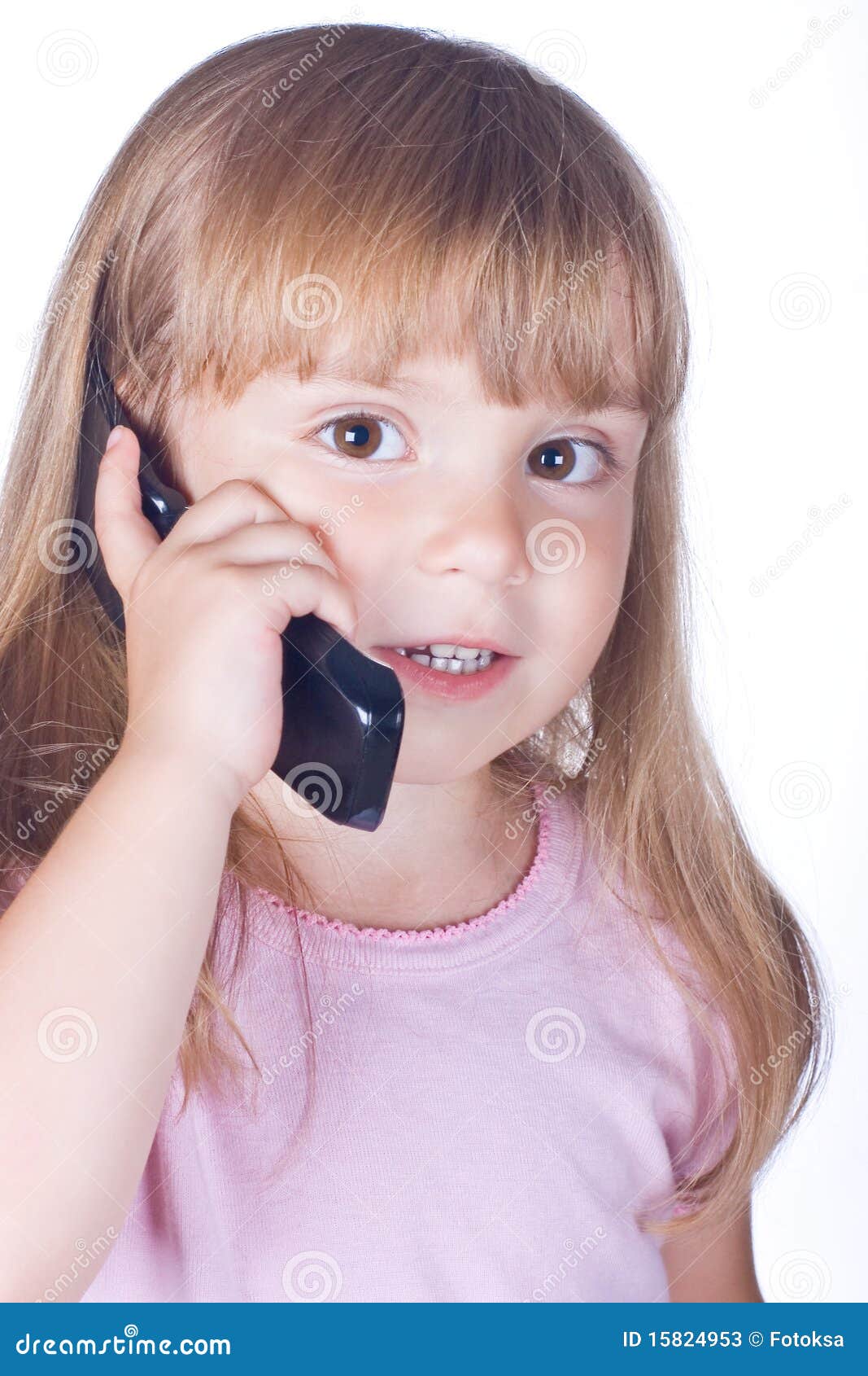 Little girl with telephone stock image. Image of portrait - 15824953
