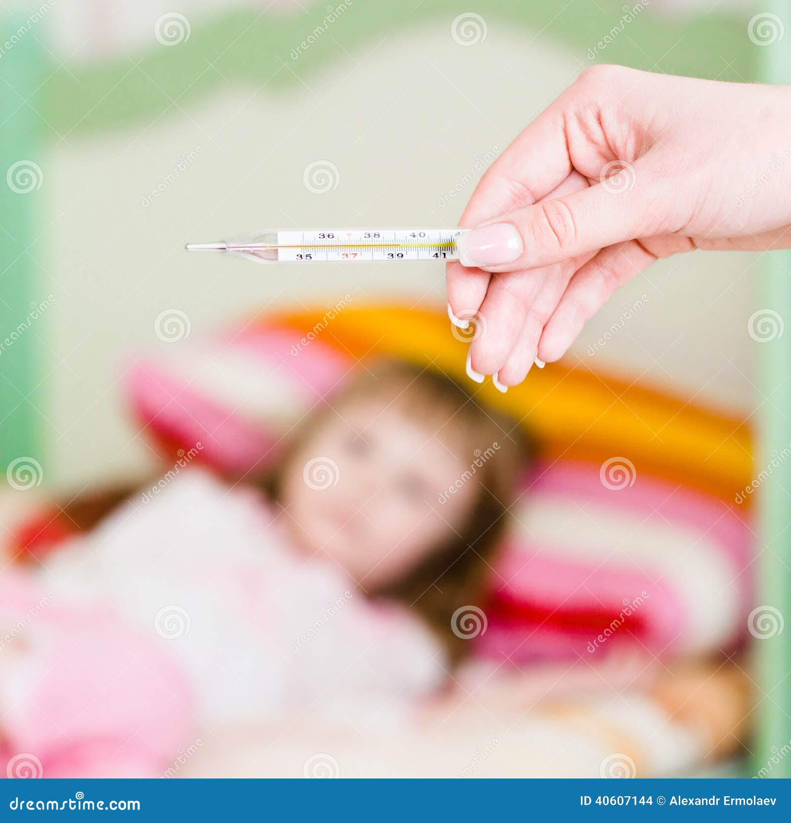 Little Girl with a Temperature Stock Photo - Image of influenza, face ...