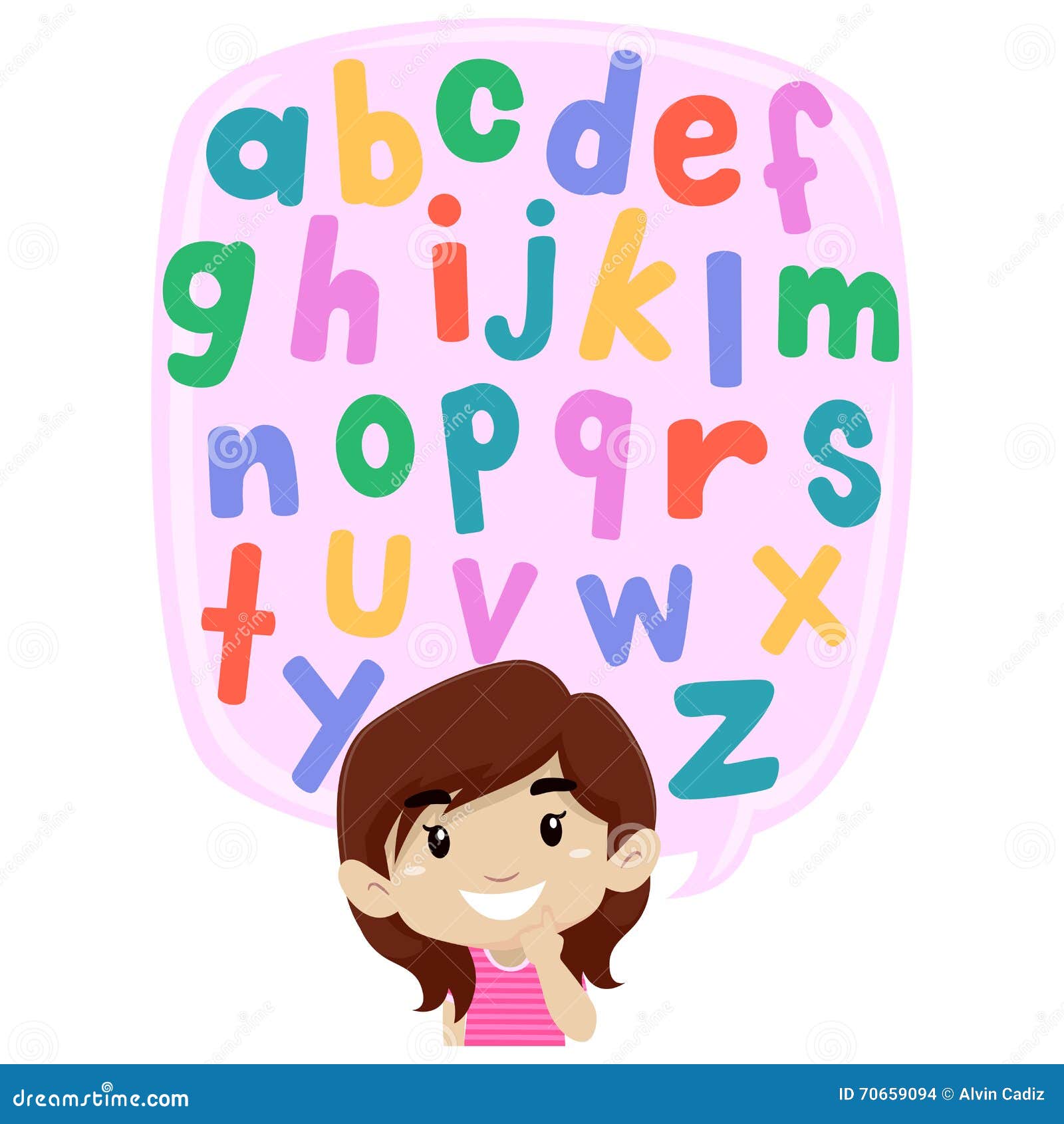 Little Girl Thinking of Alphabet Set Stock Vector - Illustration of ...