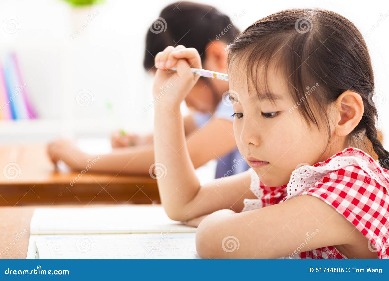Little Girl Thinking in the Classroom Stock Photo - Image of classroom ...