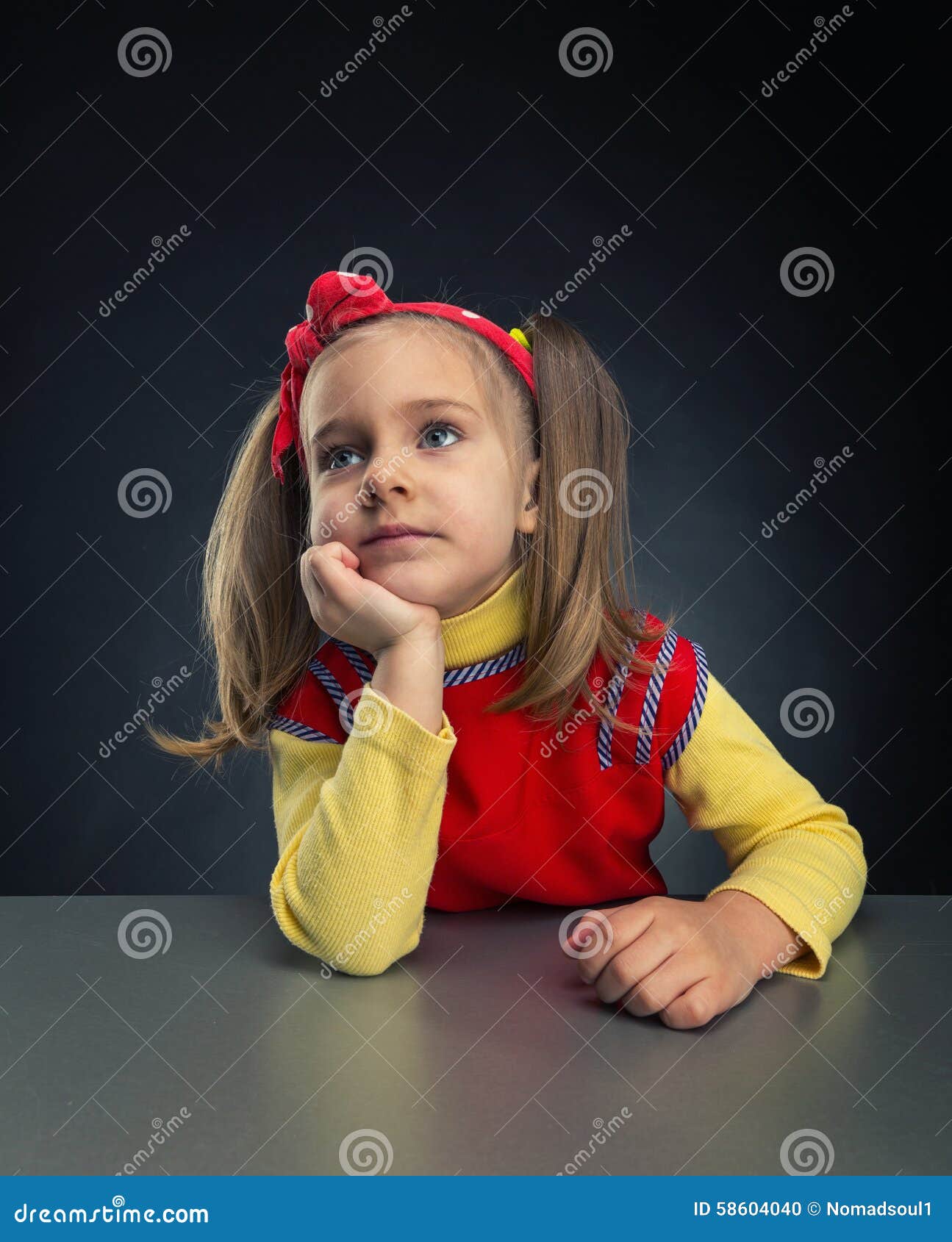 Little girl thinking stock photo. Image of childhood - 58604040