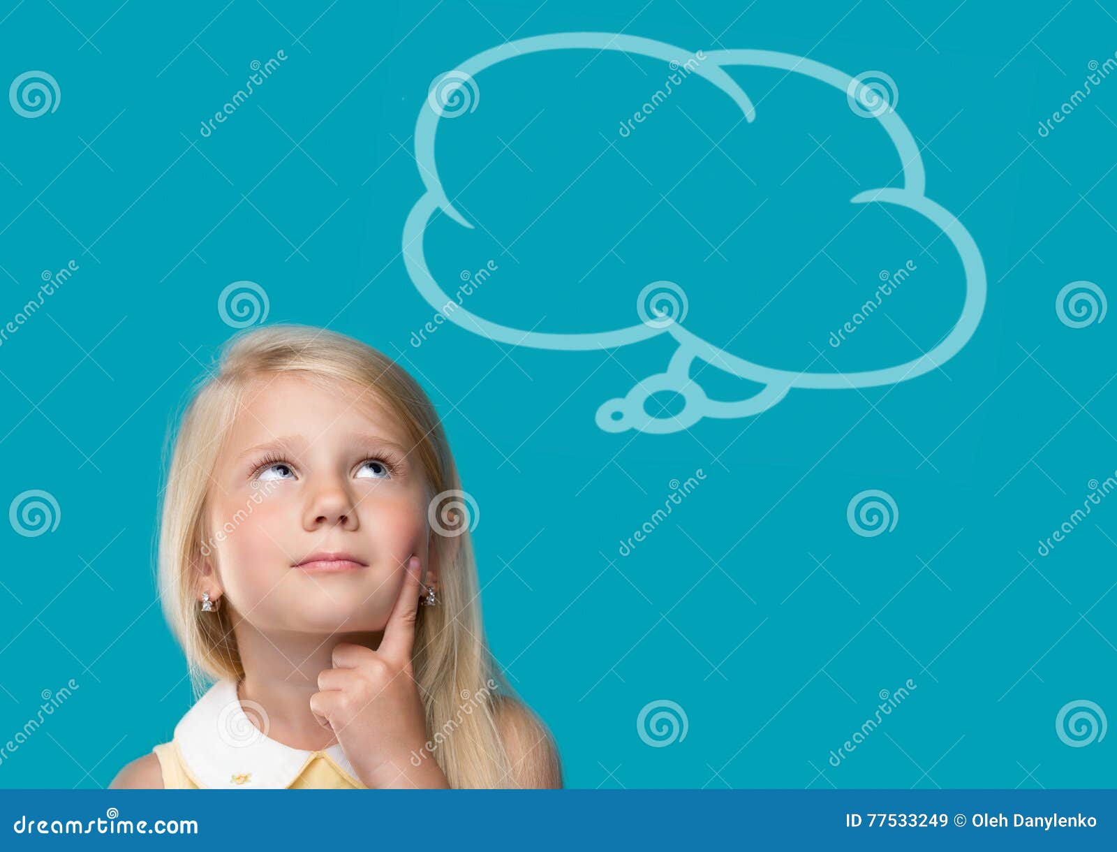 The Little Girl is Thinking Stock Image - Image of emotional, happy ...