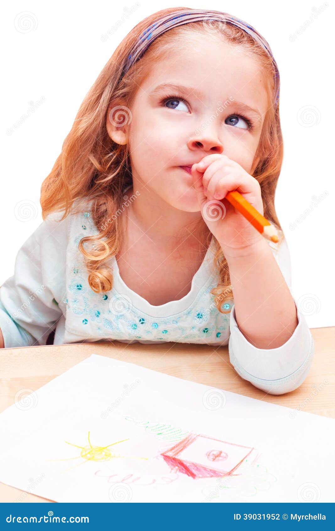 Little Girl Thought about Drawing Stock Photo - Image of elementary ...
