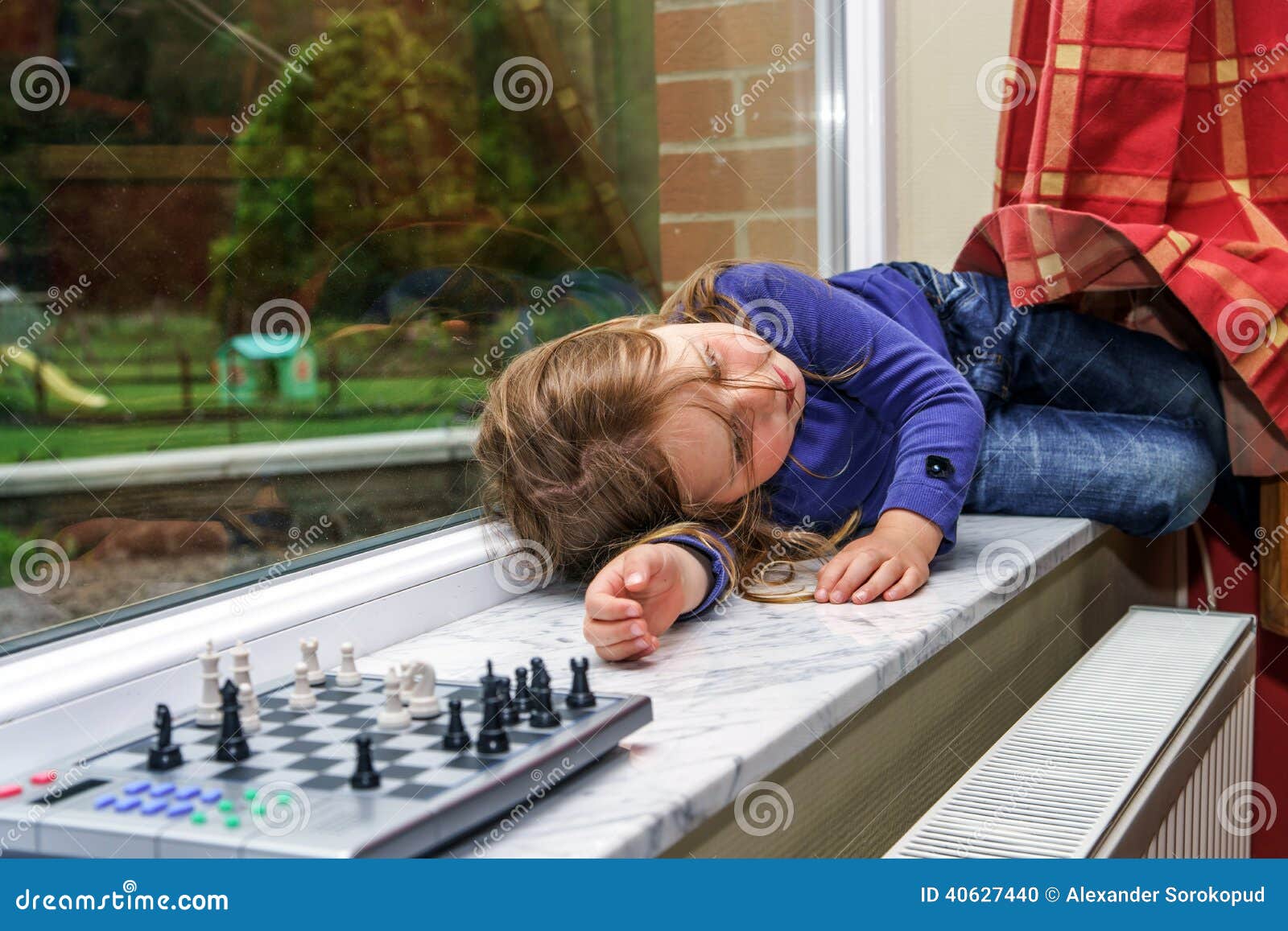 Little Girl Tired after Chess Game Stock Photo - Image of tired, drapes ...