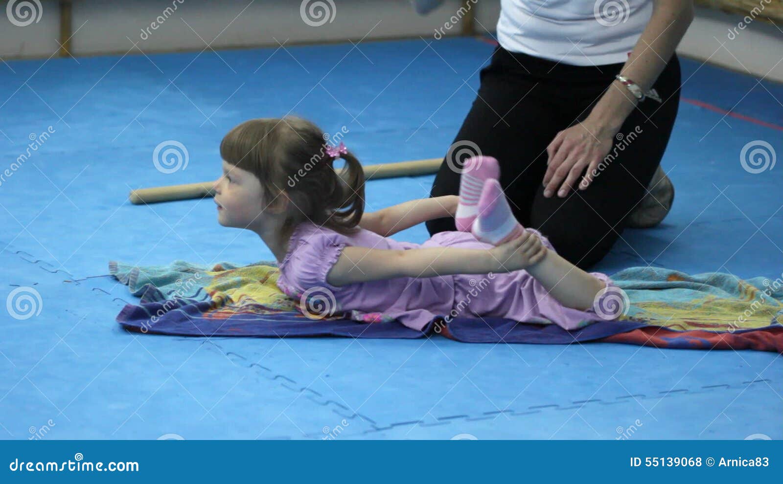 Little Girl Training at the Gym with Coach Stock Footage - Video of ...