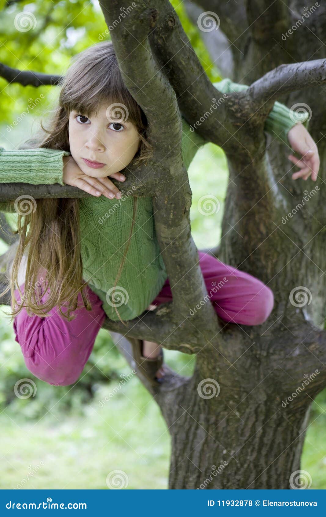 Little girl on tree stock photo. Image of girl, play - 11932878