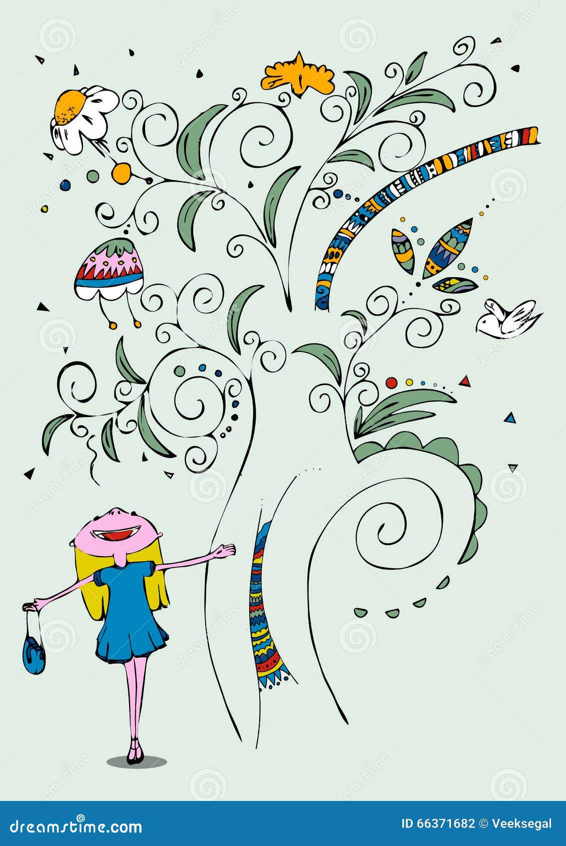 Little girl with tree stock vector. Illustration of clip - 66371682