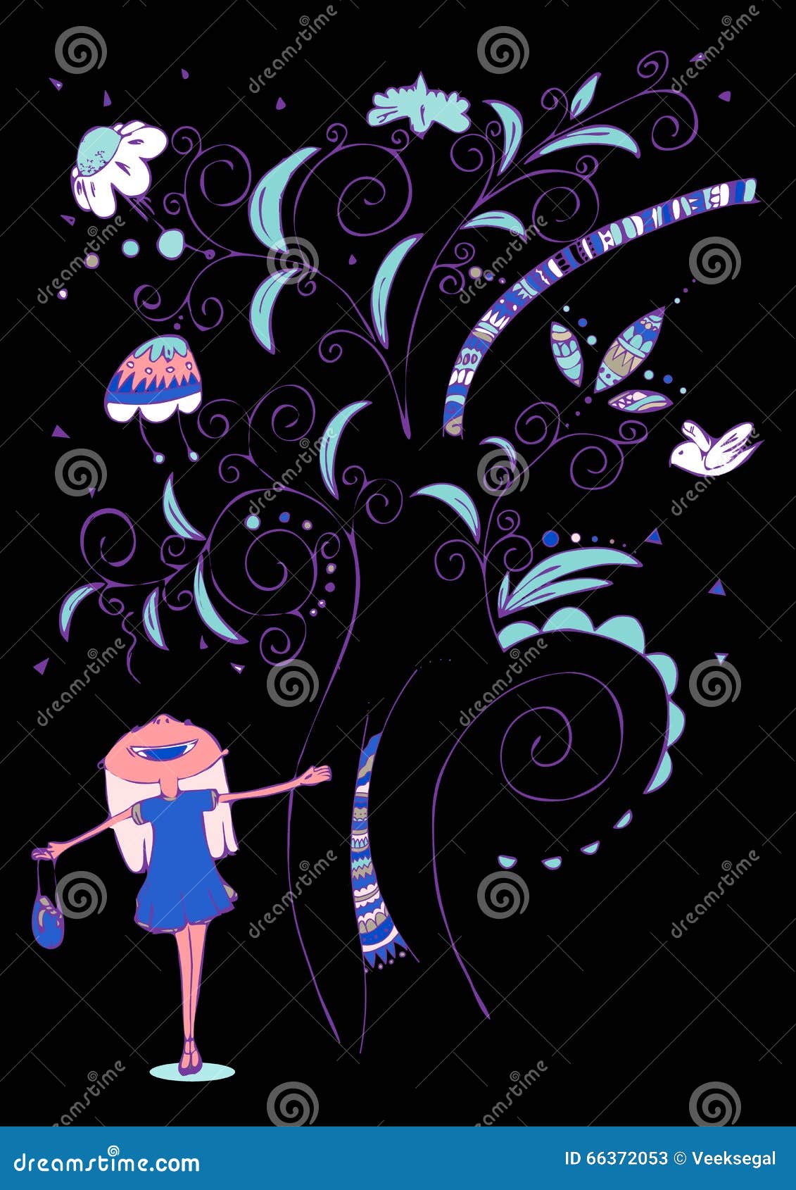 Little girl with tree stock vector. Illustration of park - 66372053