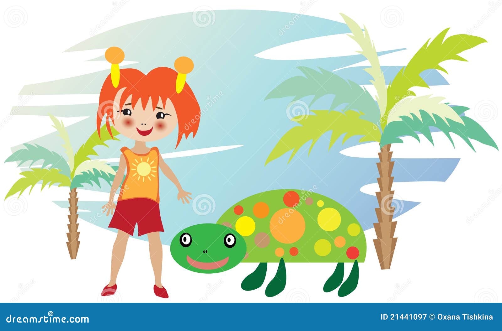 Little girl with turtle stock vector. Illustration of date - 21441097