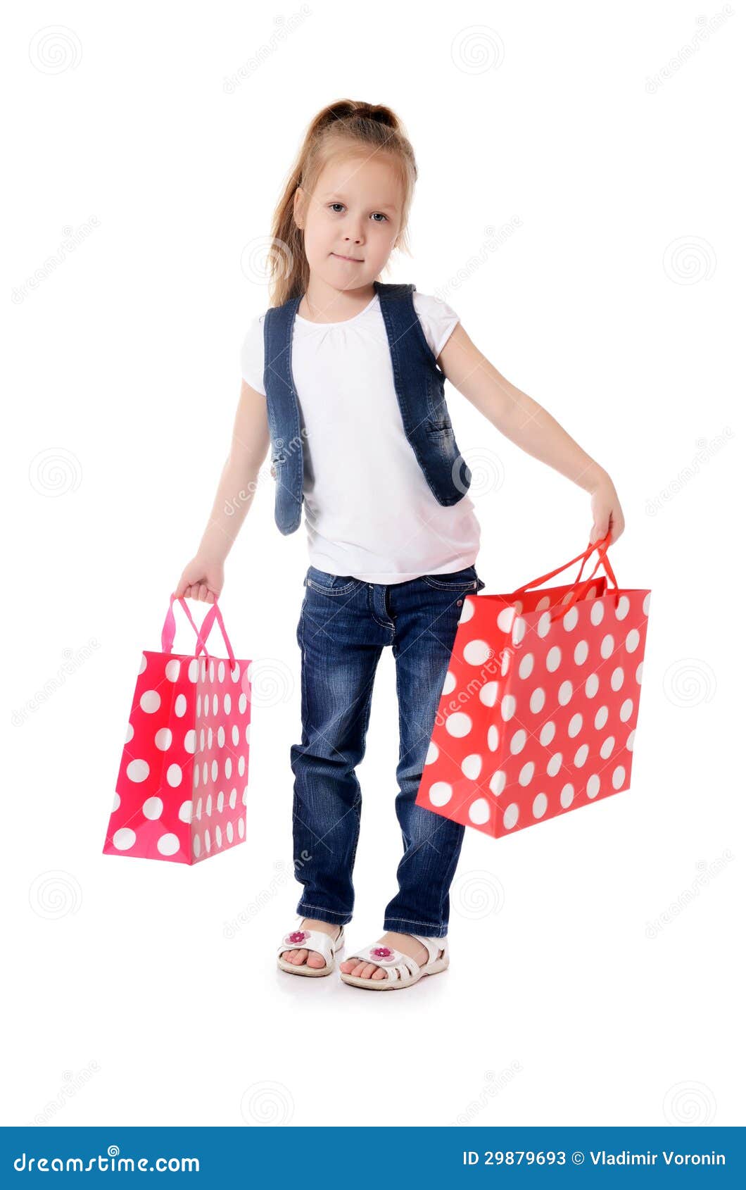 The Little Girl with Two Packages Isolated Stock Image - Image of ...
