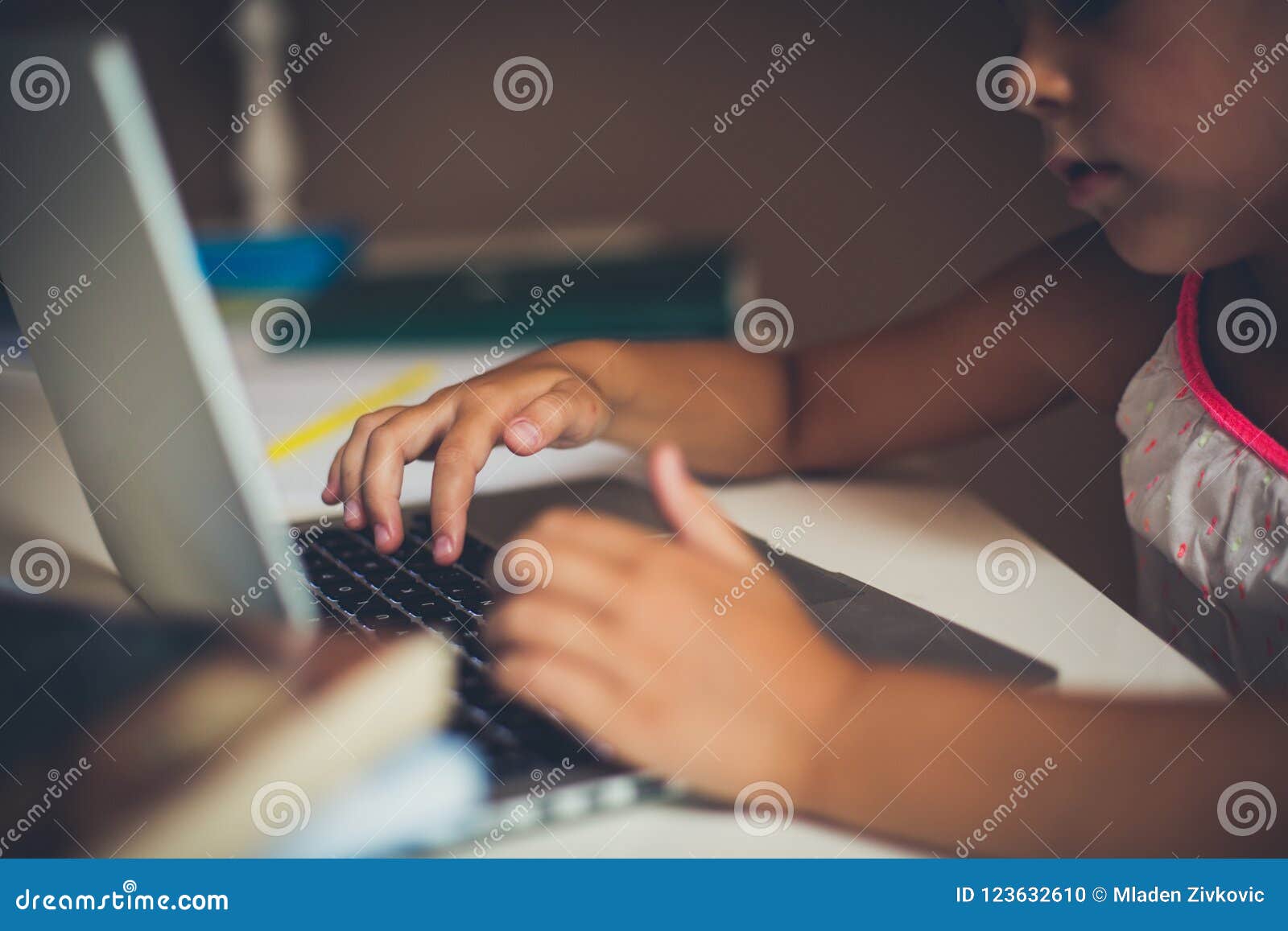 Little Girl Typing on Computer. Stock Photo - Image of girl, little ...