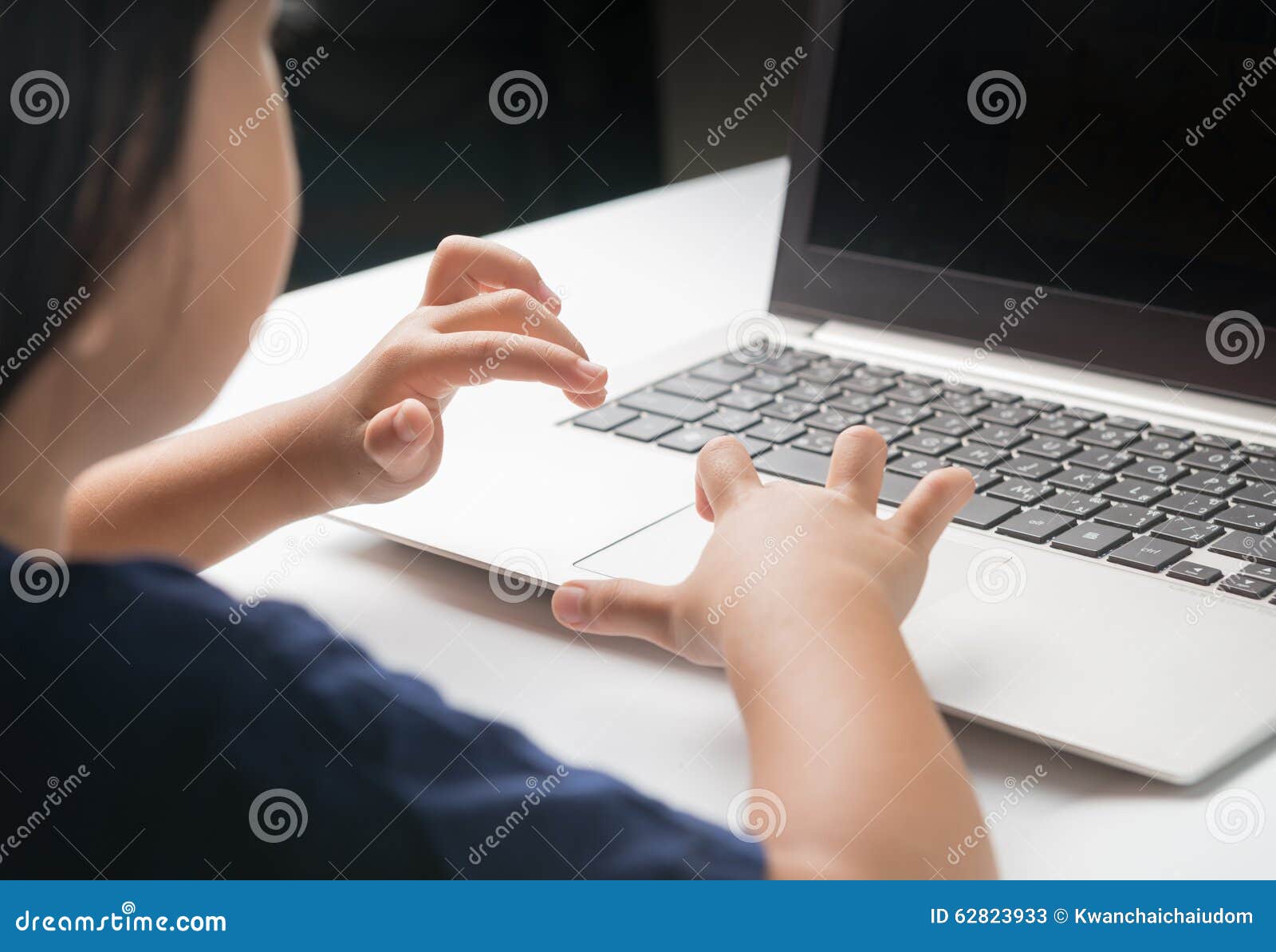 Little Girl Use Computer Do Homework Stock Image - Image of data ...