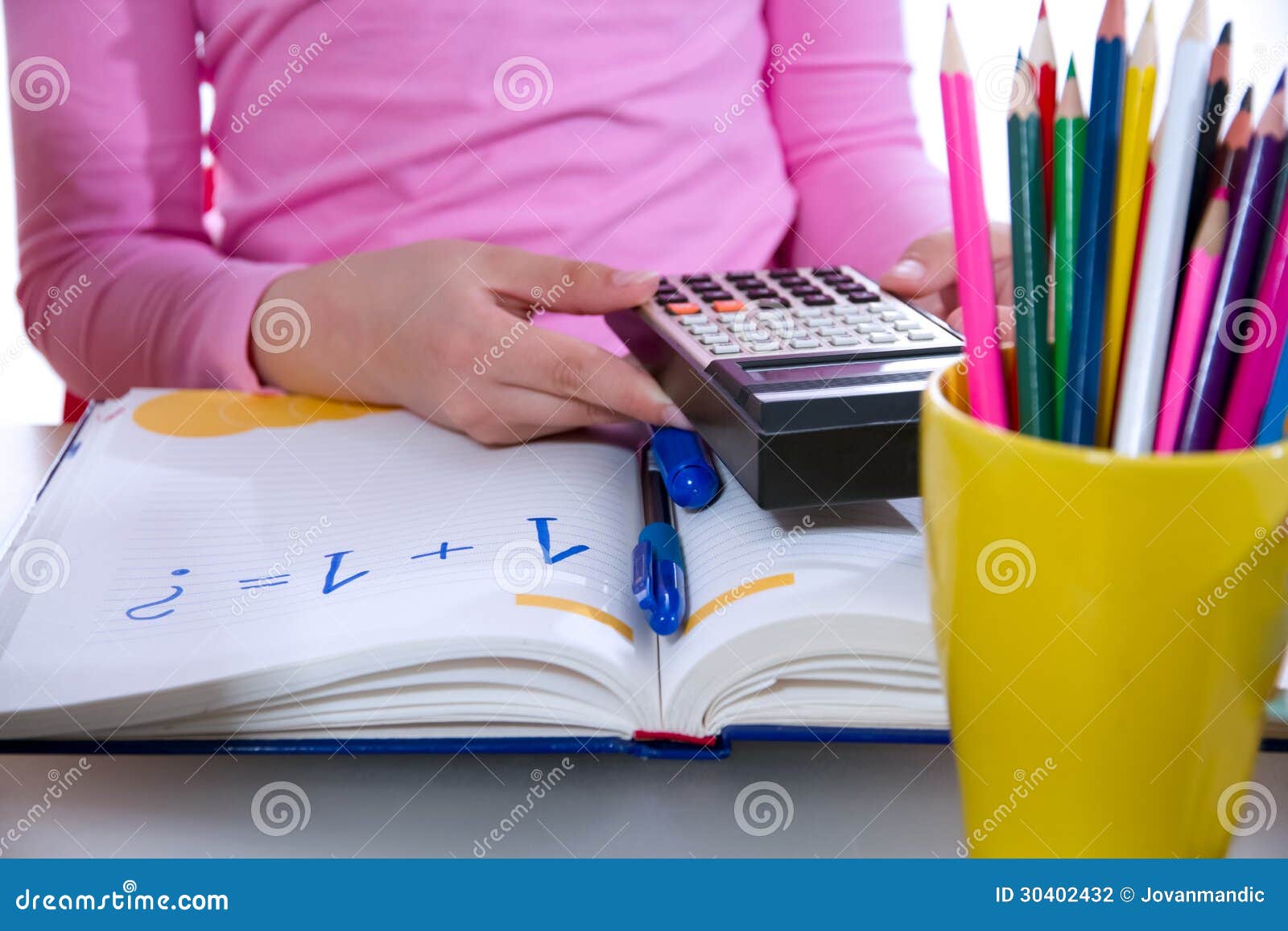 Little Girl Using a Calculator Stock Photo - Image of class, child ...