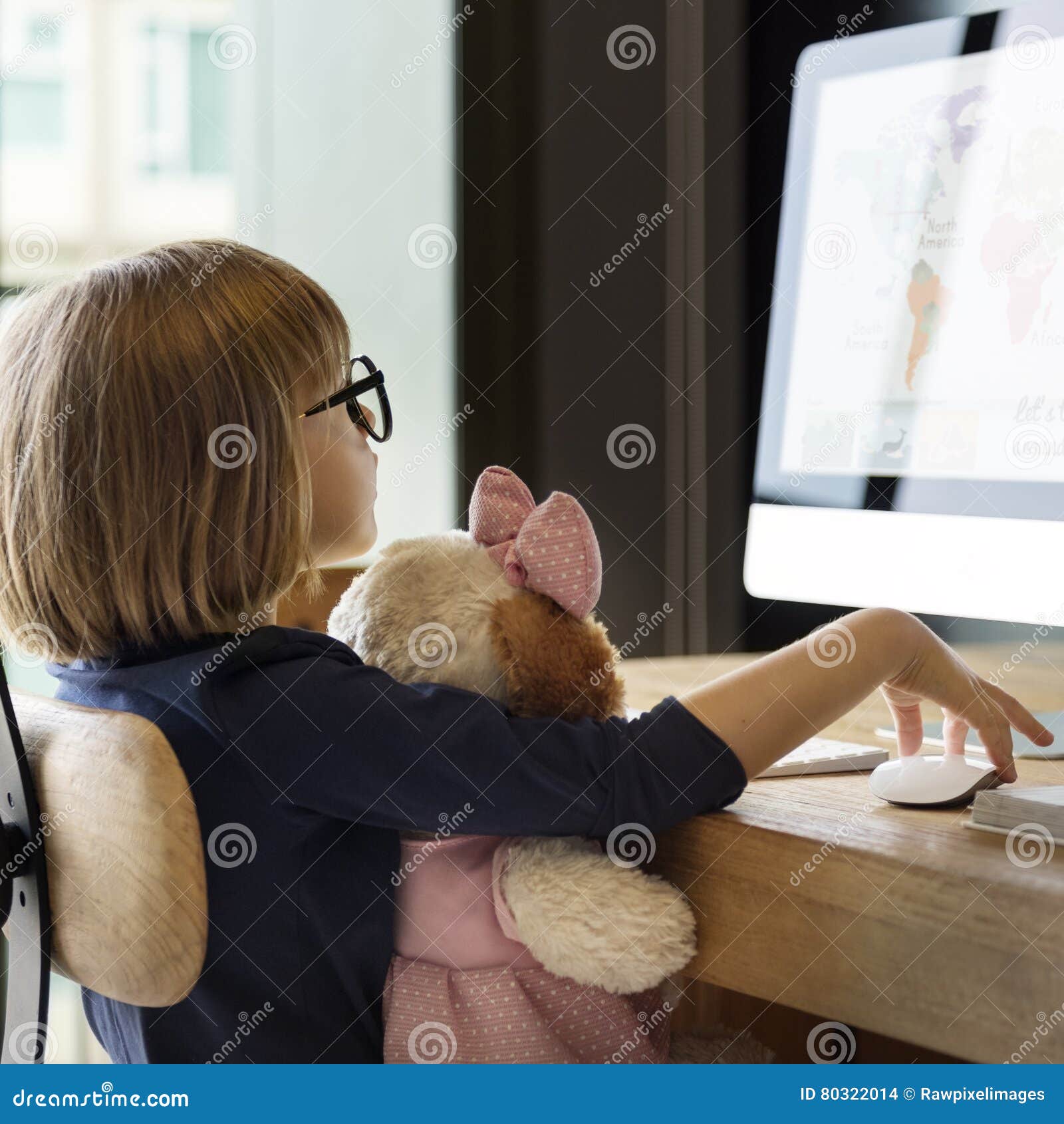 Little Girl Using Computer Concept Stock Photo - Image of girl, happy ...