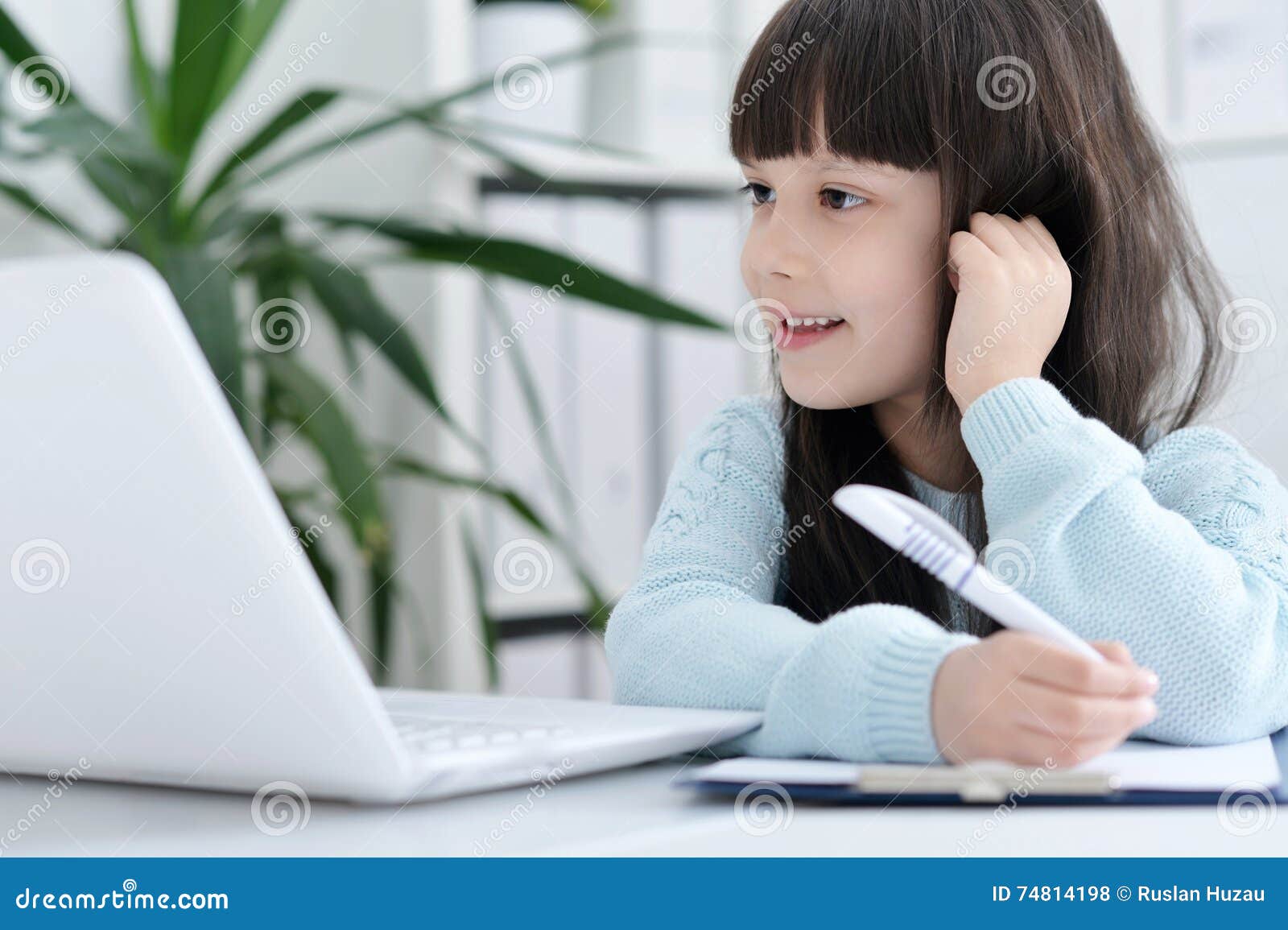 Little girl using computer stock photo. Image of family - 74814198