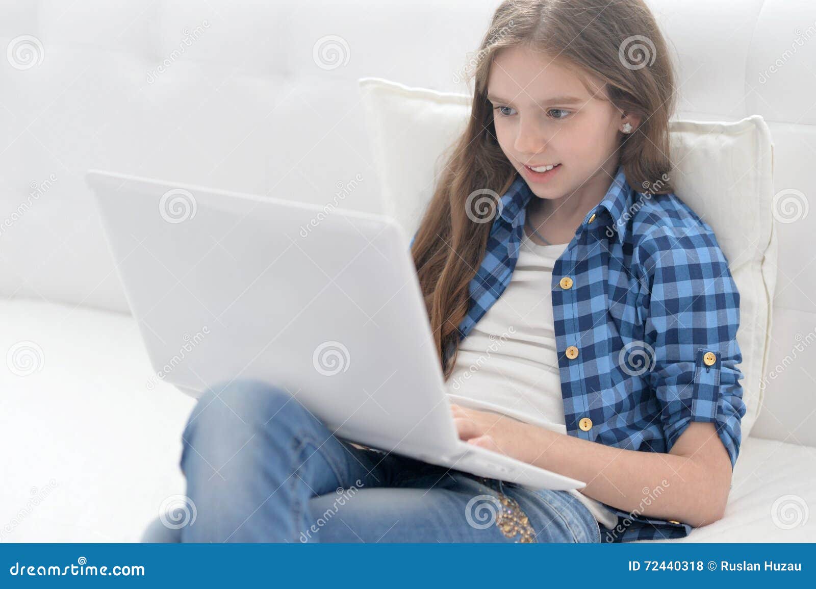 Little girl using computer stock photo. Image of playing - 72440318