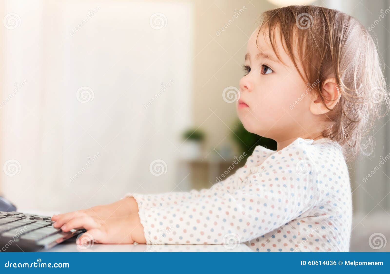 Little Girl Using Her Computer Stock Photo - Image of interior ...