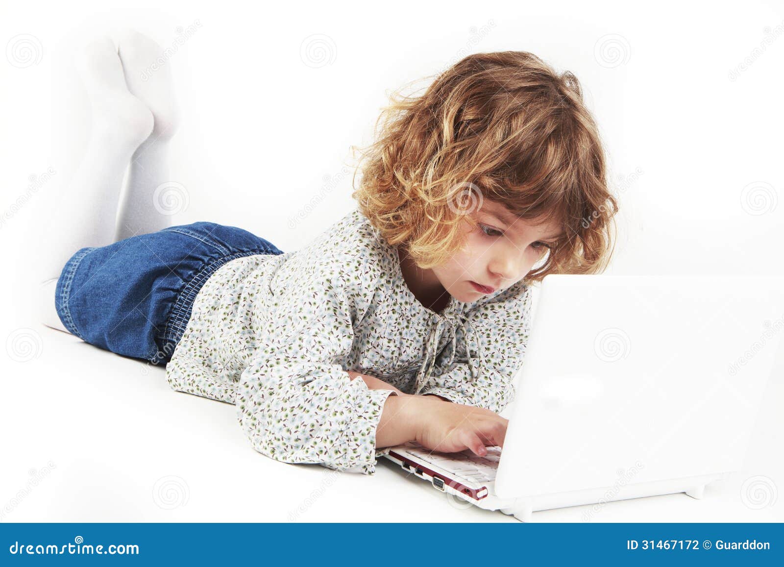 Little girl using laptop stock photo. Image of preschool - 31467172