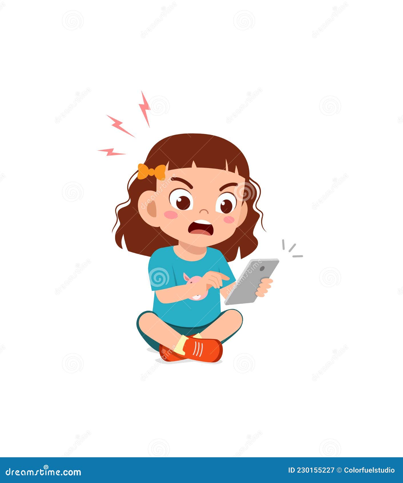 Little Girl Using Mobile Phone and Angry Stock Vector - Illustration of ...