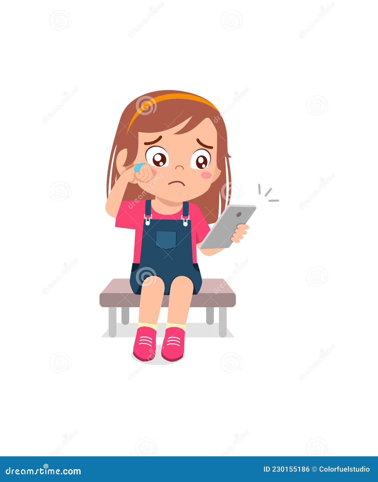 Little Girl Using Mobile Phone and Cry Stock Vector - Illustration of ...