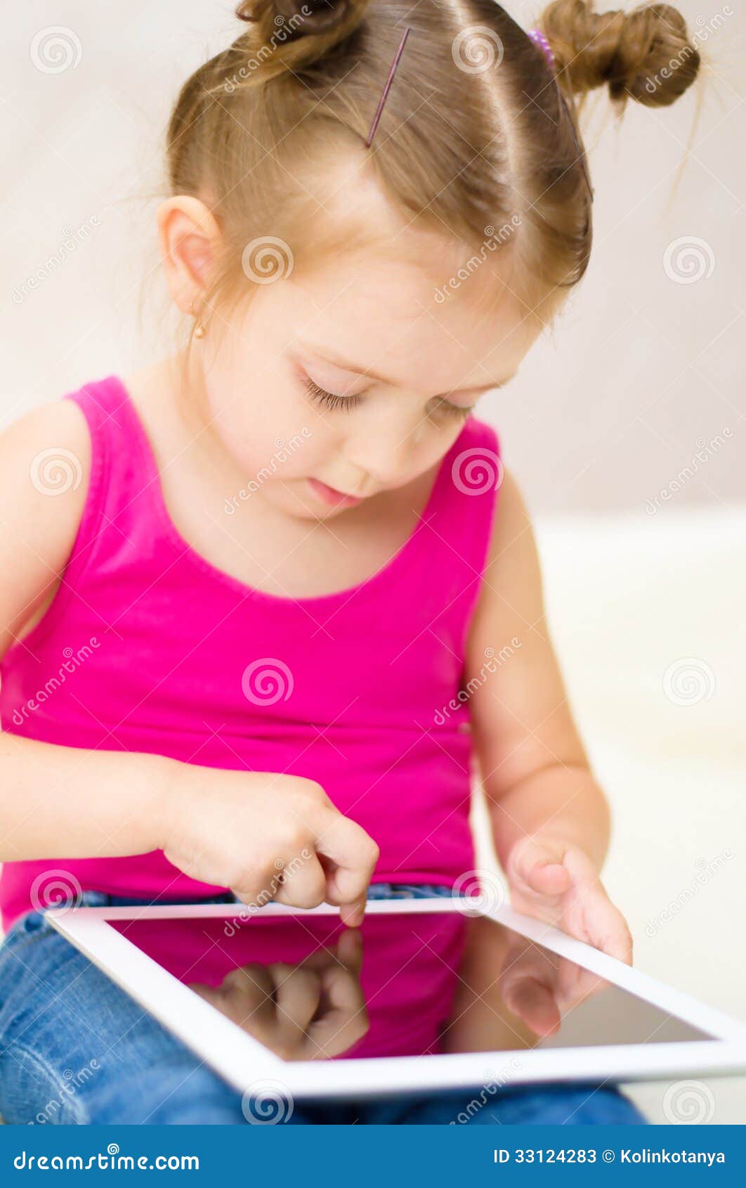 Little Girl Using Tablet Computer Stock Image - Image of digital, game ...
