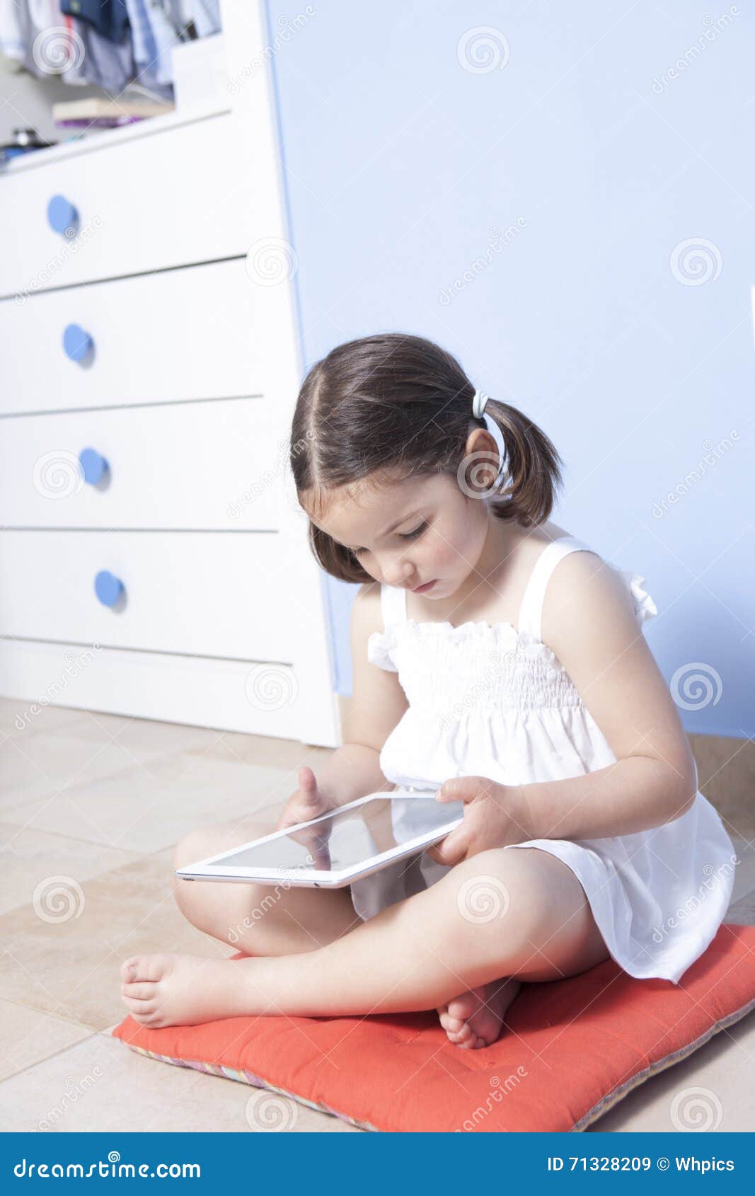 Little Girl Using Tablet Computer Stock Image - Image of preschooler ...