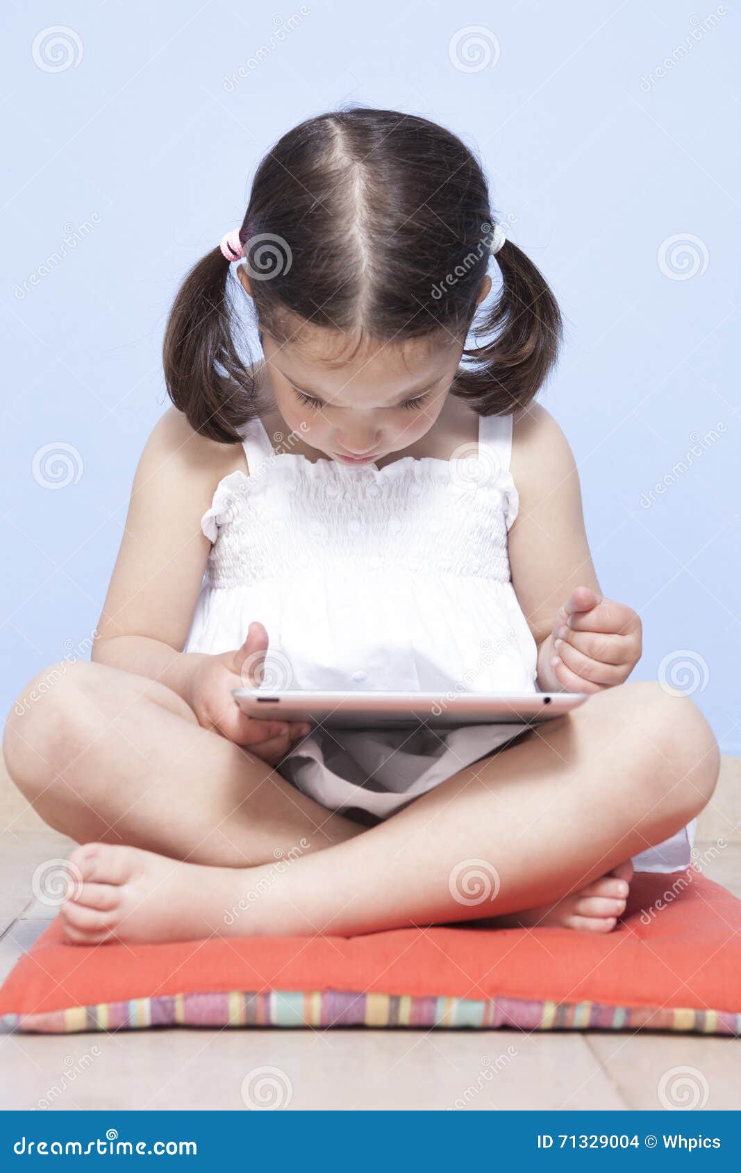 Little Girl Using Tablet Computer Stock Photo - Image of adorable, home ...