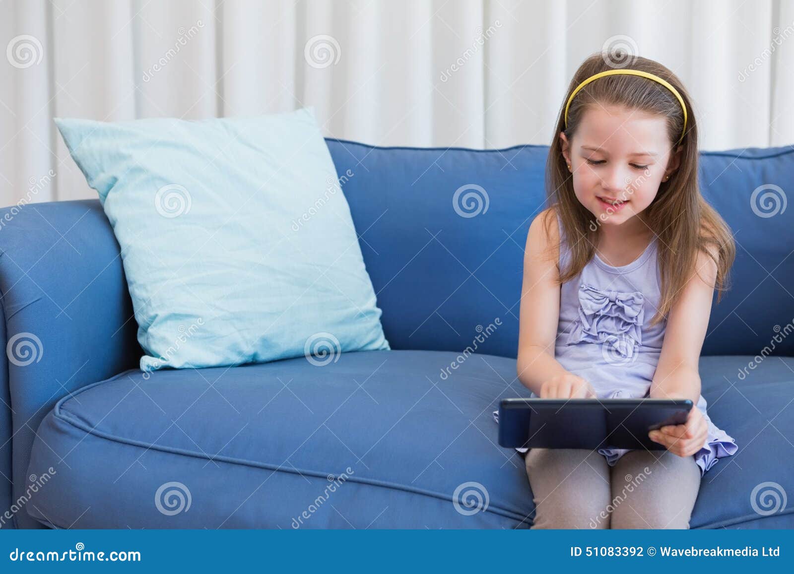 Little Girl Using Tablet Pc Stock Photo - Image of apartment, digital ...