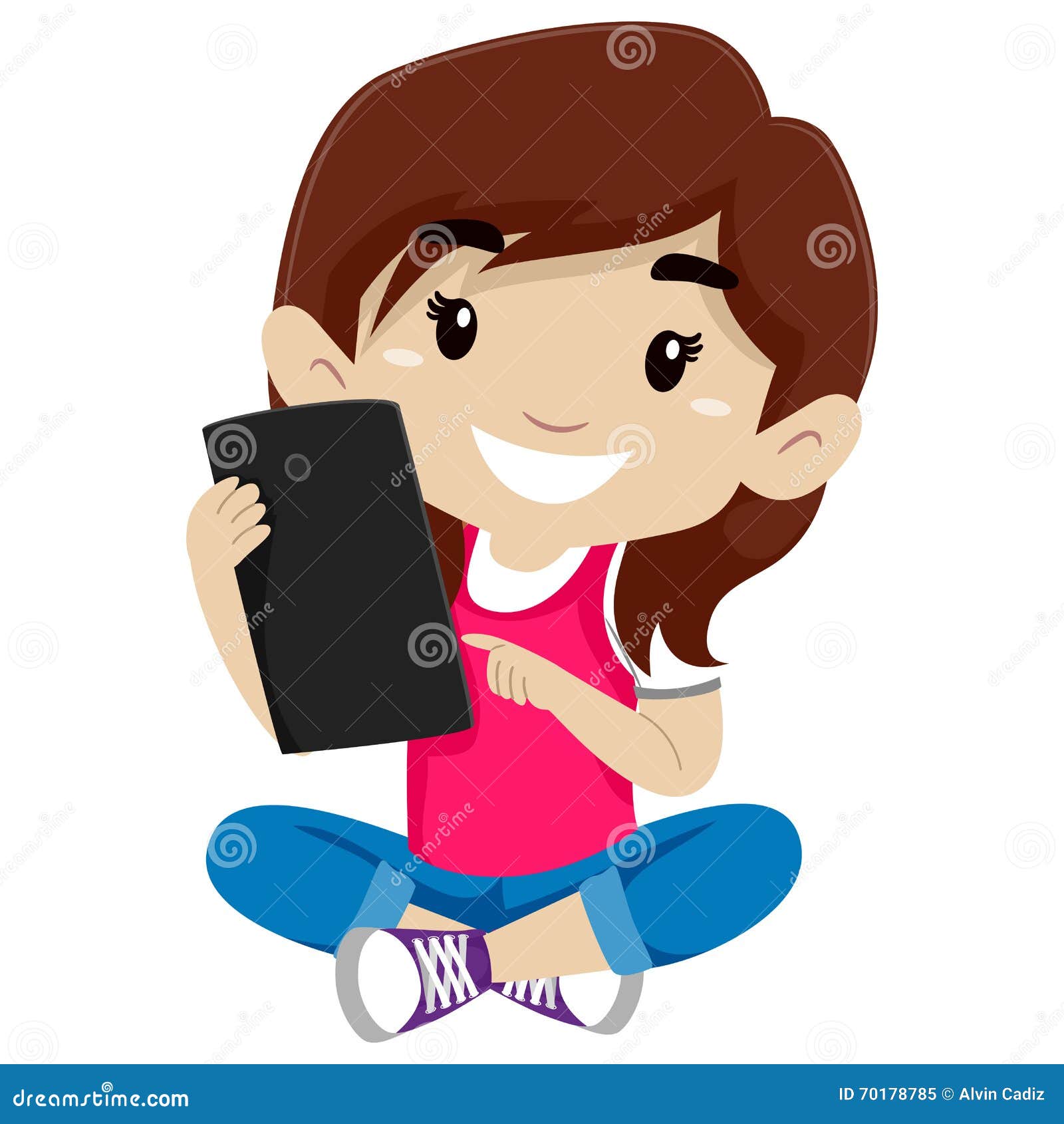 Little Girl using a Tablet stock vector. Illustration of mobile - 70178785