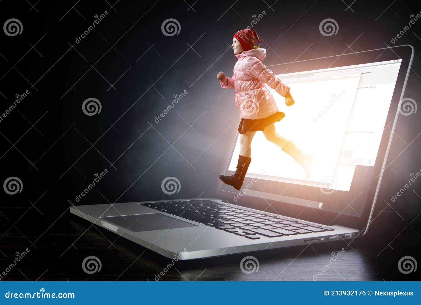 Little Girl Walking Out of Computer Sreen Stock Photo - Image of view ...