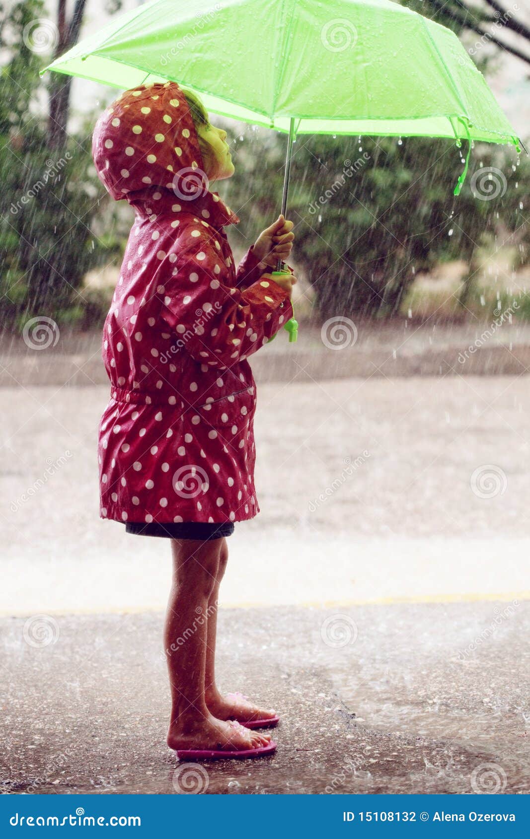 Little Girl Walking in the Rain Stock Photo - Image of leisure, hood ...