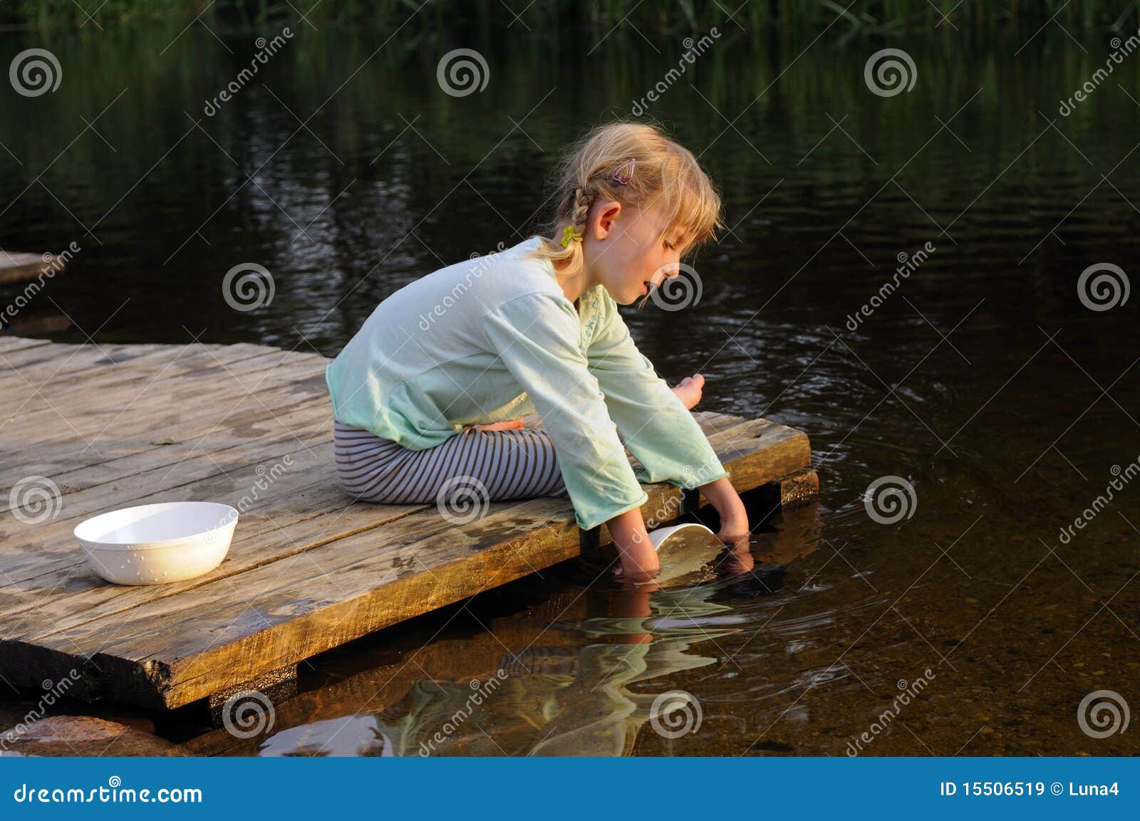 Little girl washes up stock image. Image of blond, blue - 15506519