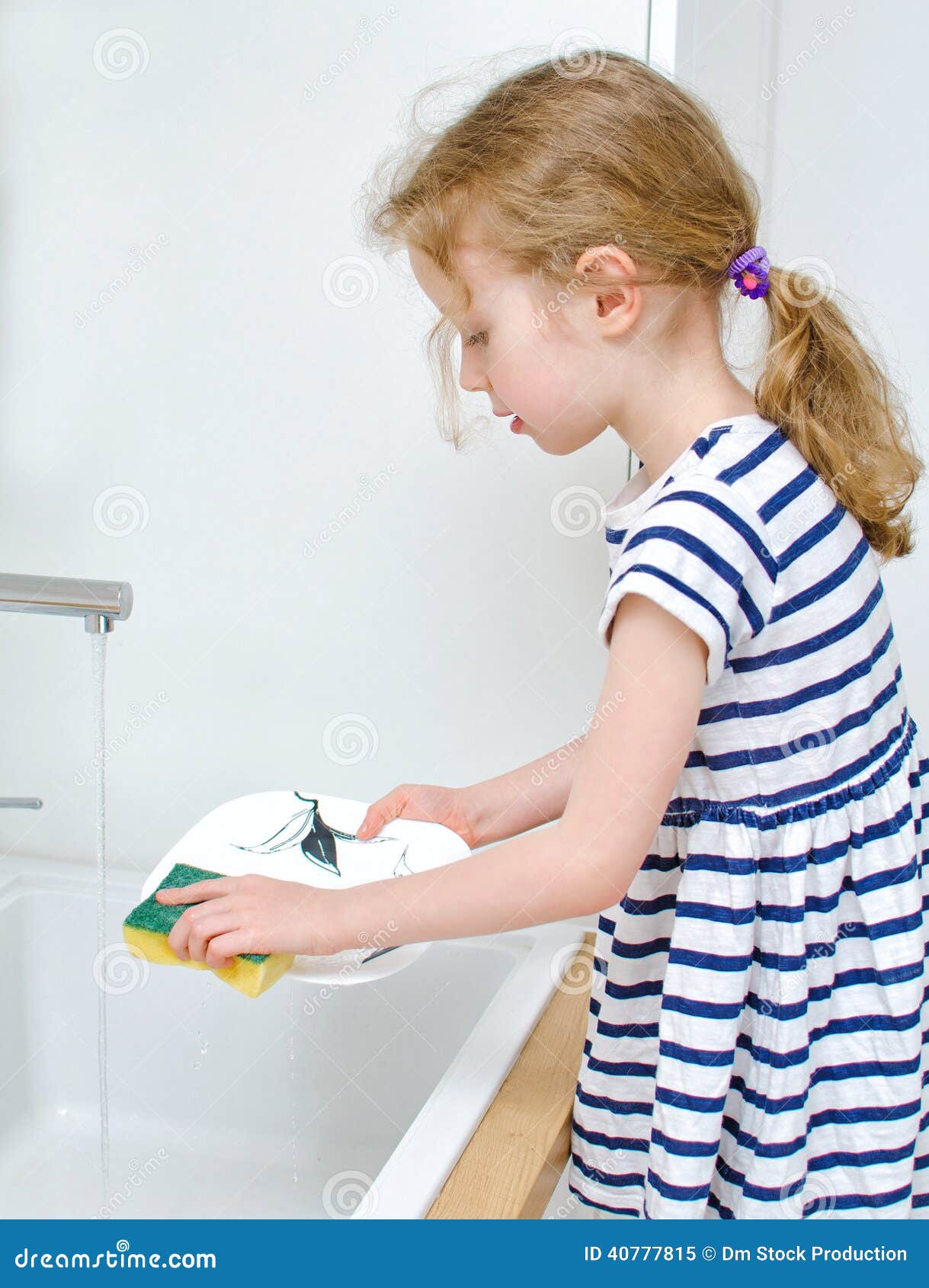 Little Girl Washing the Dishes. Stock Image - Image of interior ...