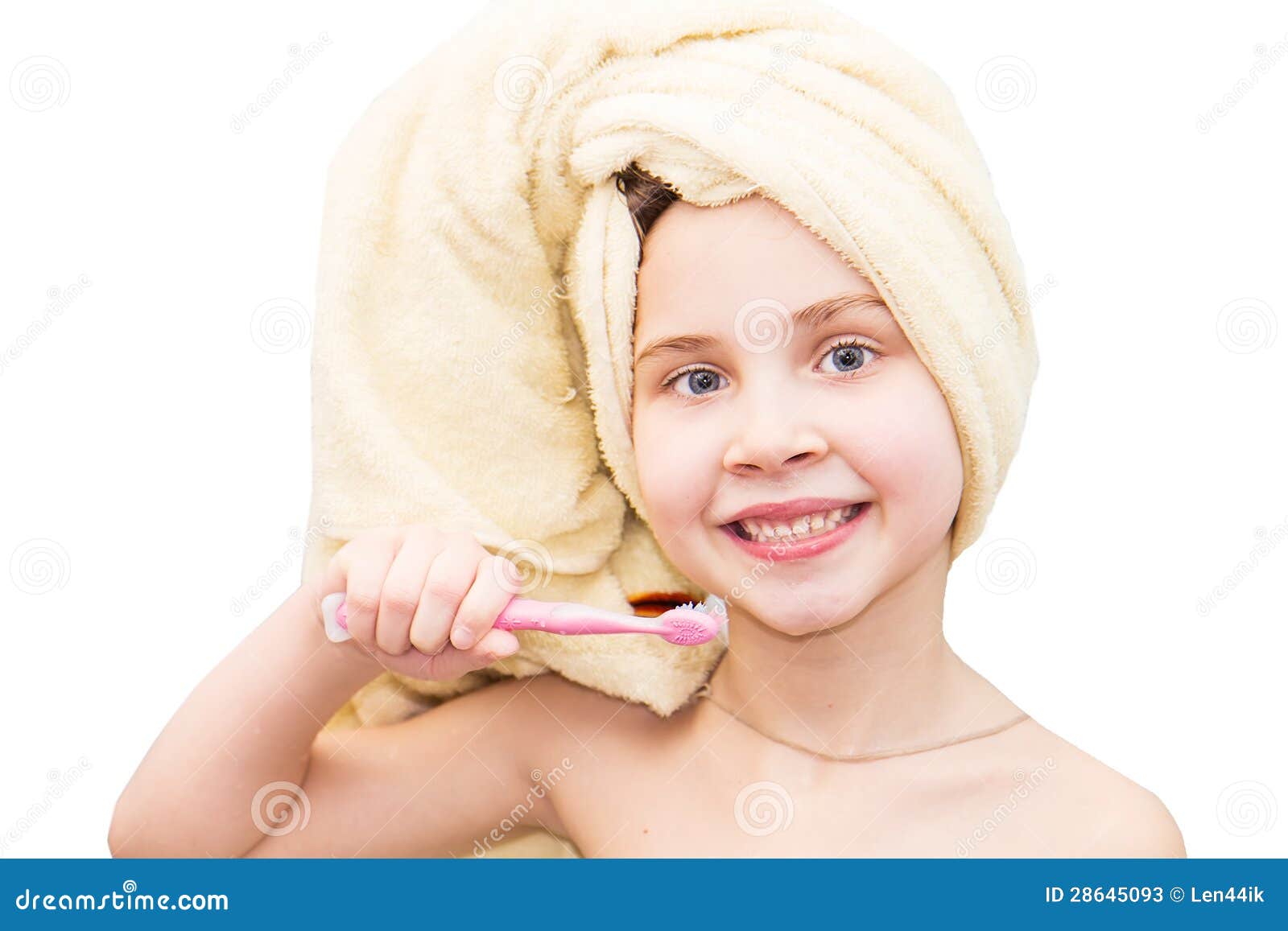Little Girl Washing Teeth after Bath Stock Image - Image of people ...