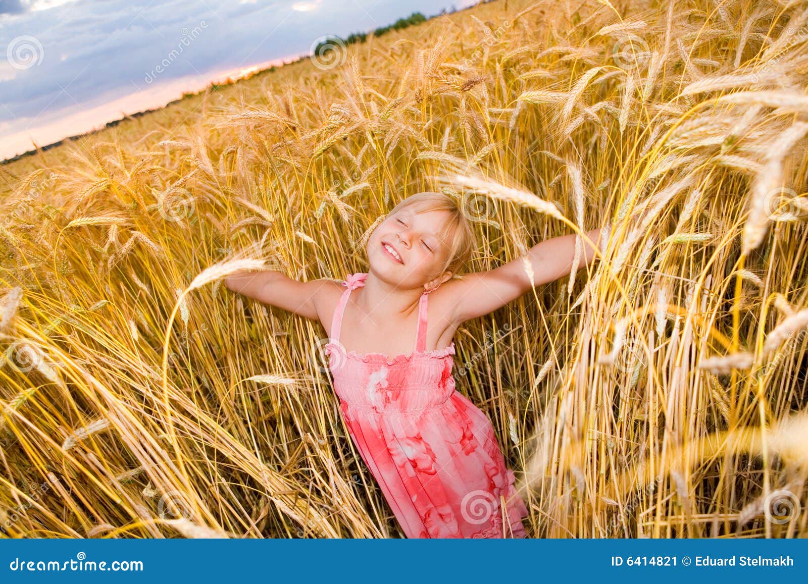 Little Girl in a Wheat Field with Open Arms Stock Image - Image of ...
