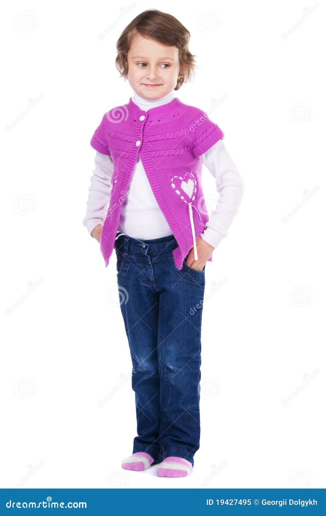 Little Girl on White Background Stock Image - Image of floor, white ...