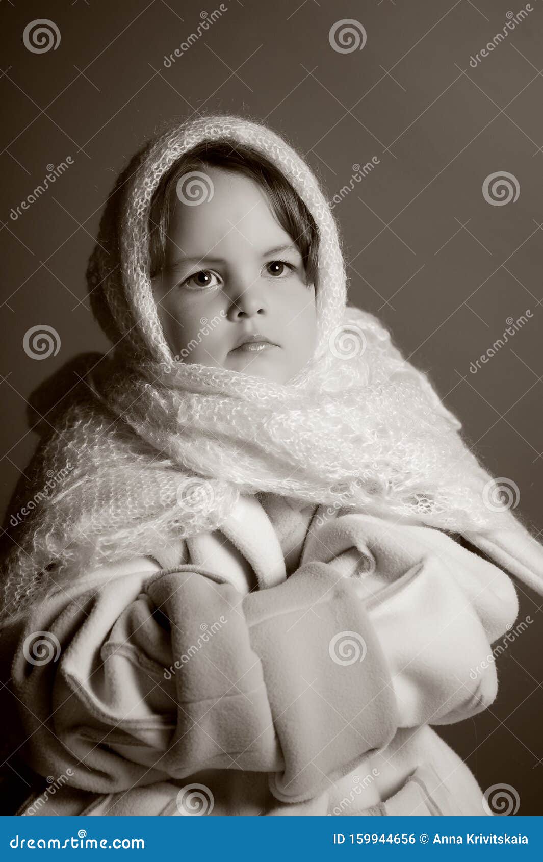 Girl in a White Coat, White Scarf Stock Photo - Image of floral, beauty ...