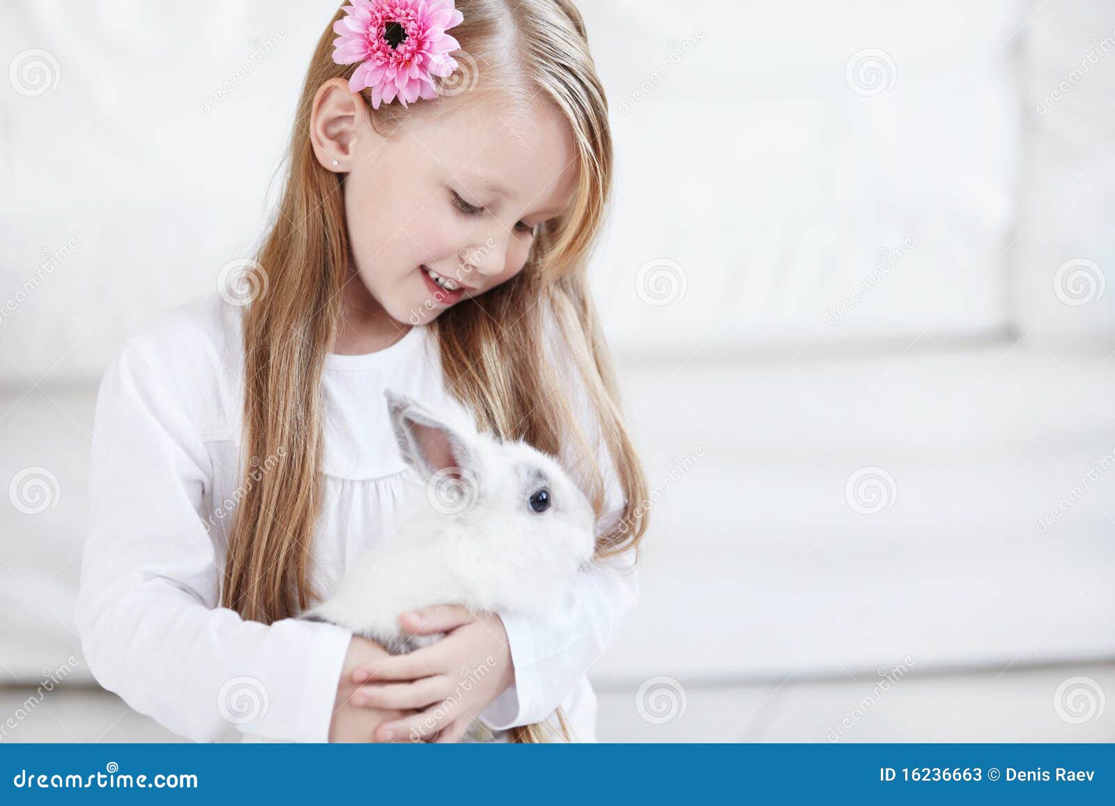 Little Girl and White Rabbit Stock Image - Image of child, expression ...
