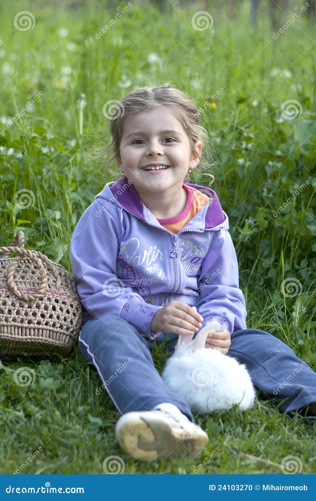 Little Girl with White Rabbit Stock Photo - Image of beautiful, child ...