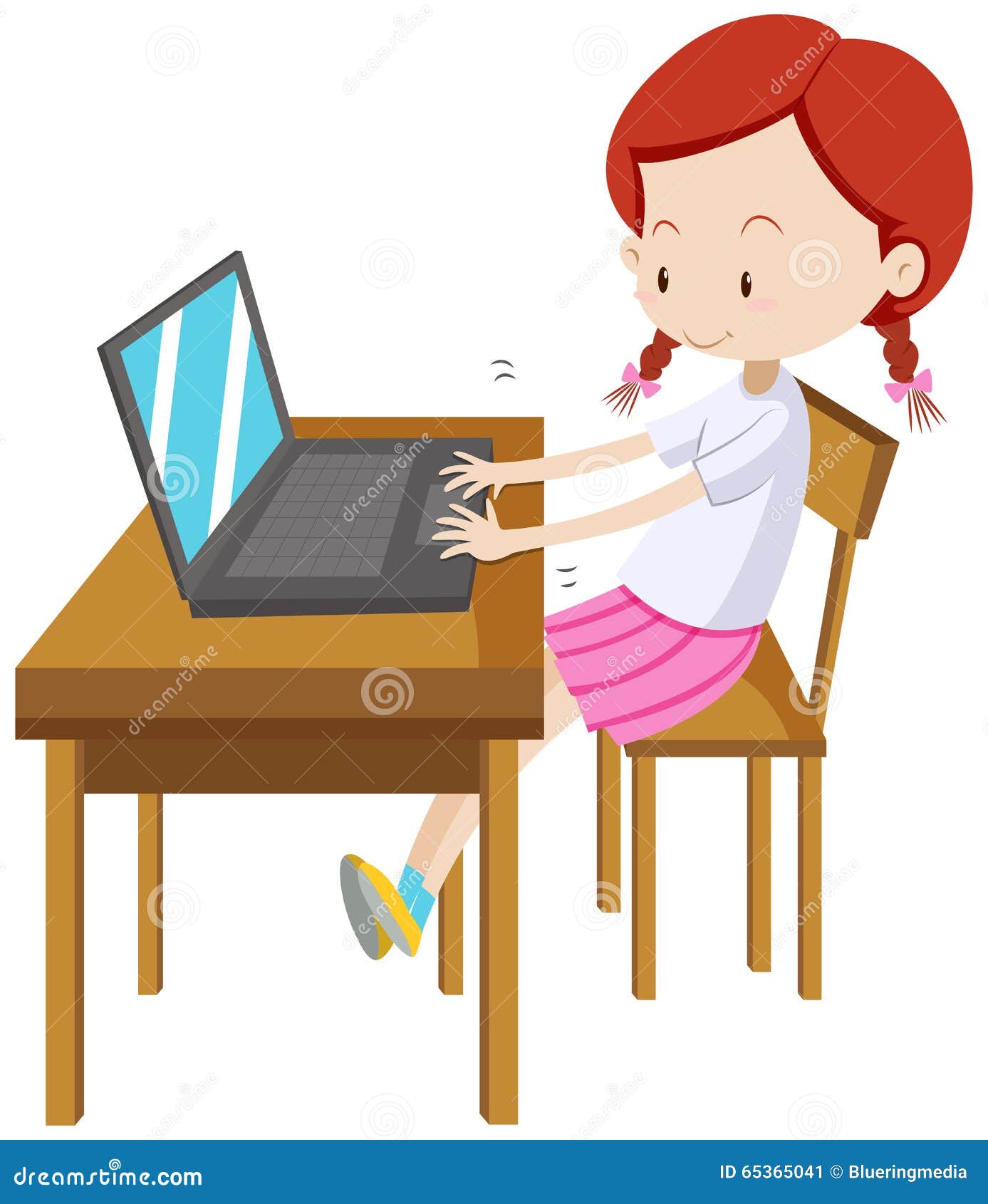 Cartoon Girl Working With Computer Vector Illustration | CartoonDealer ...